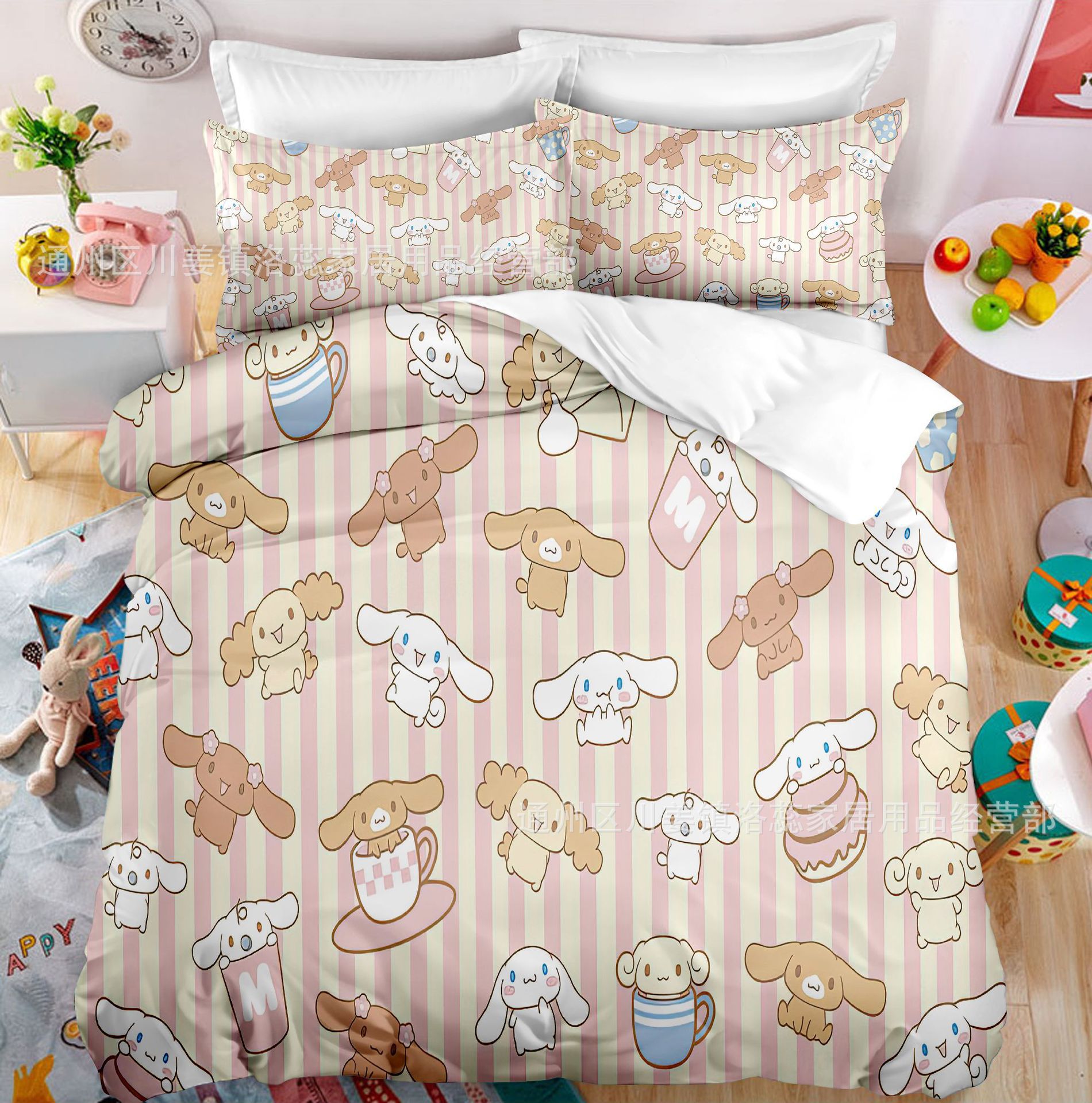 Cartoon 3 Piece Bedding Set CIN-namoroll Anime Comforter Set Cute Duvet ...