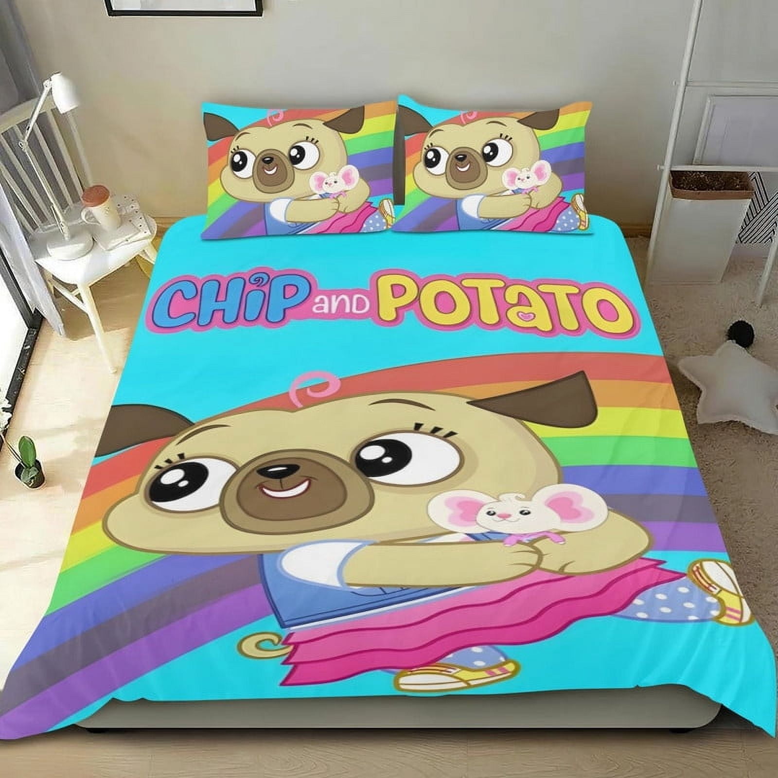 Cartoon 3 Piece Bedding Set Chip and Potato Comforter Set Cute Duvet ...