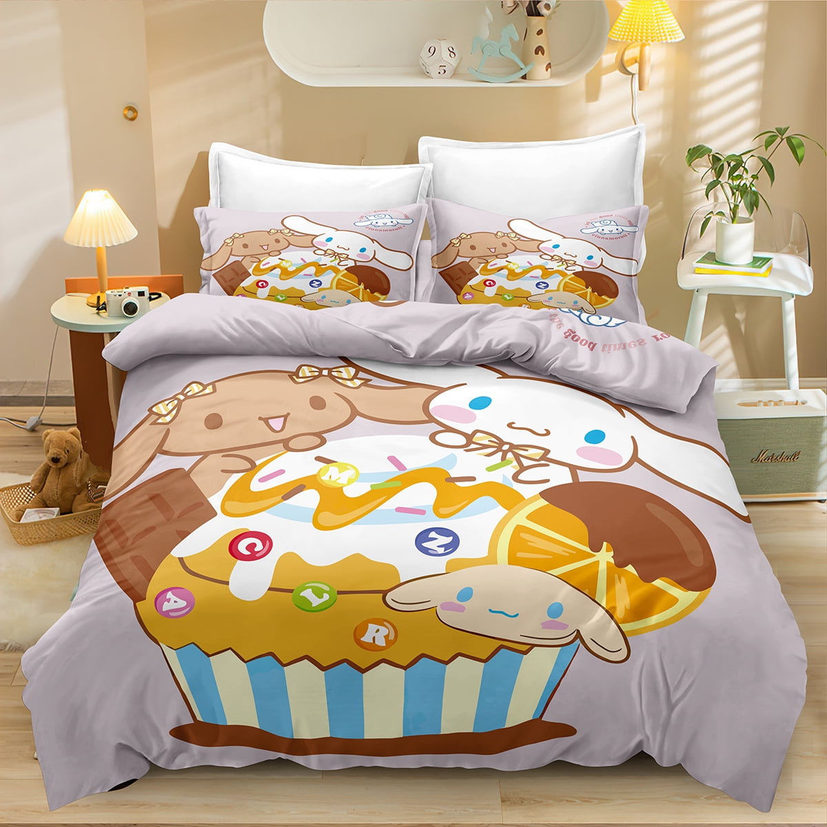 Cartoon 3 Piece Bedding Set Cin-namoroll Anime Comforter Set Cute Duvet ...