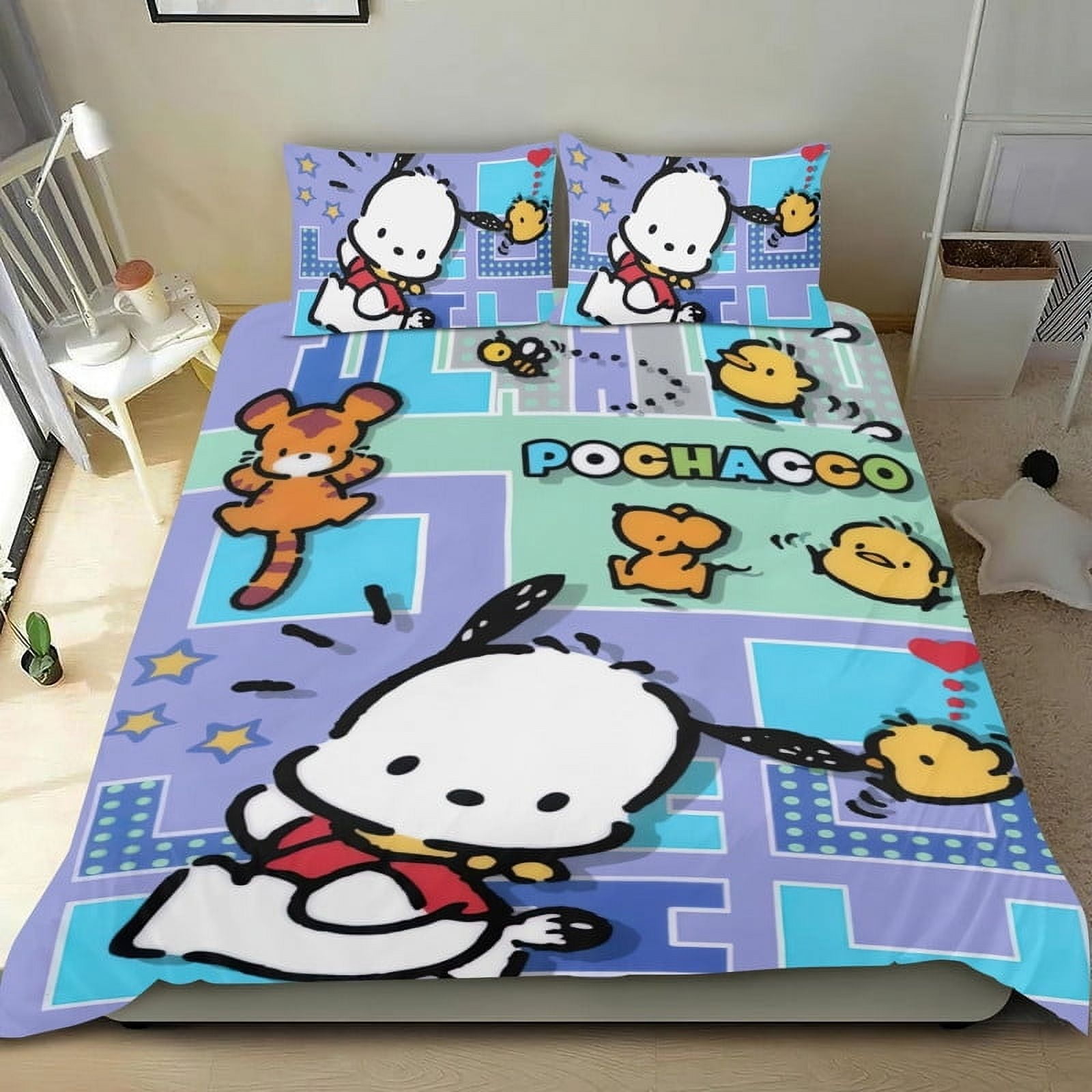Cartoon 3 Piece Bedding Set Sanrio Pochacco Comforter Set Cute Duvet ...