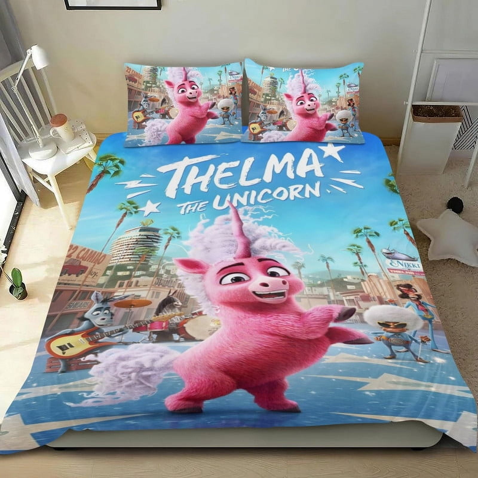 Cartoon 3 Piece Bedding Set Thelma the Unicorn Comforter Set Cute Duvet ...