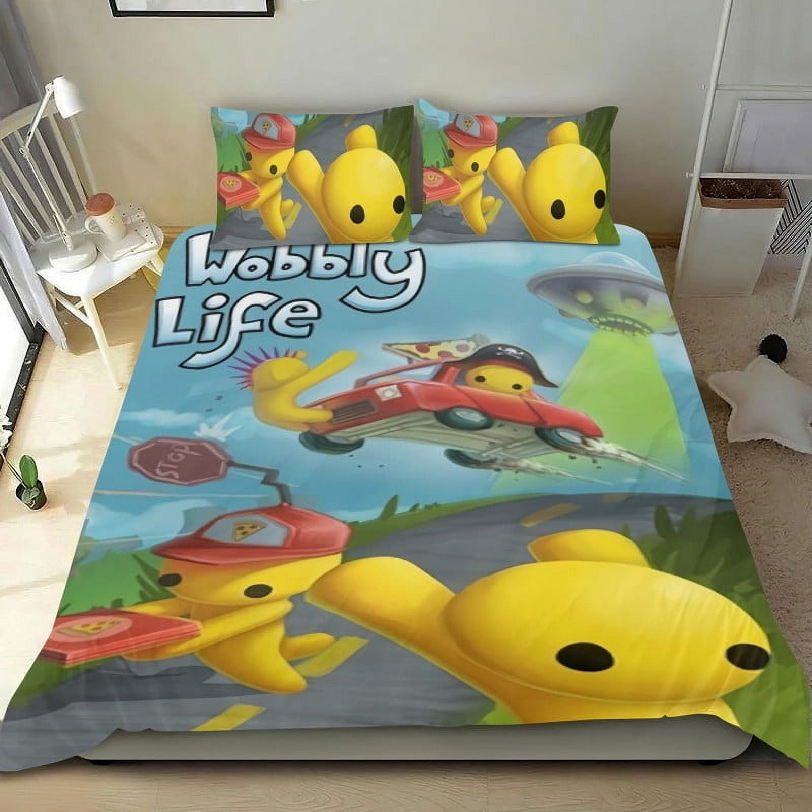 Cartoon 3 Piece Bedding Set Wobbly Life Game Comforter Set Cute Duvet ...