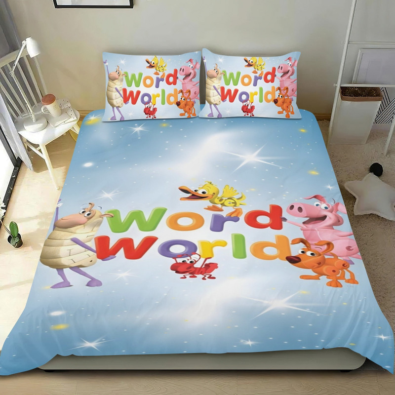 Cartoon 3 Piece Bedding Set WordWorld Comforter Set Cute Duvet Cover ...