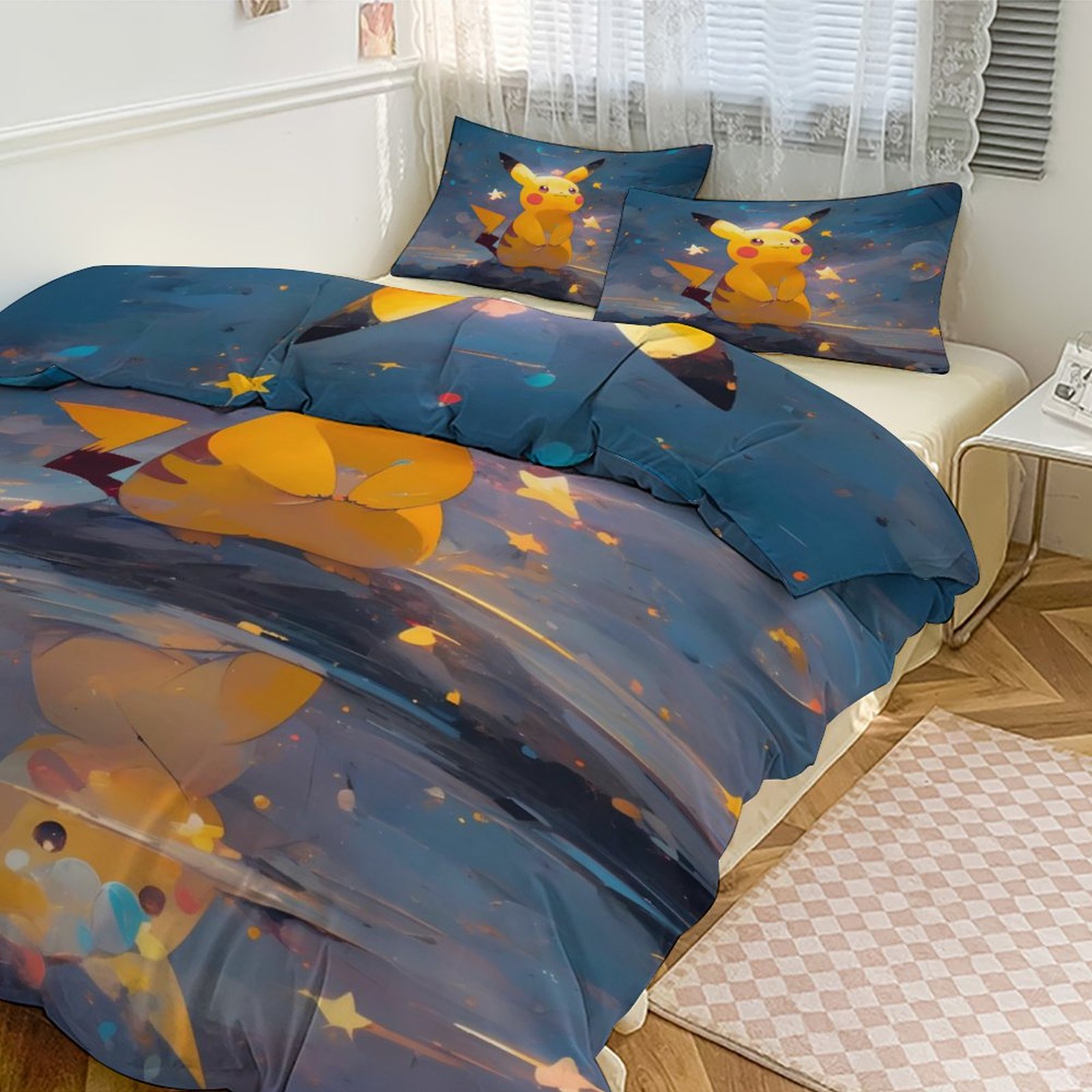 Cartoon 3 Pieces Pokemon Pikachu Quilt Bedding Sets with 1 Quilt Cover ...