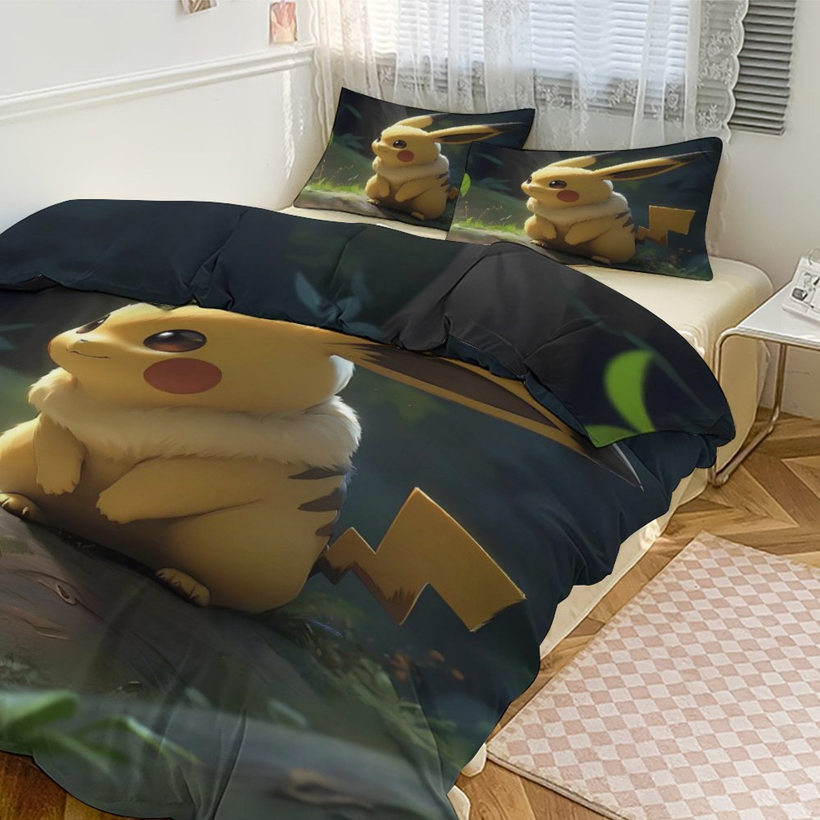 Cartoon 3 Pieces Pokemon Pikachu Quilt Bedding Sets with 1 Quilt Cover ...