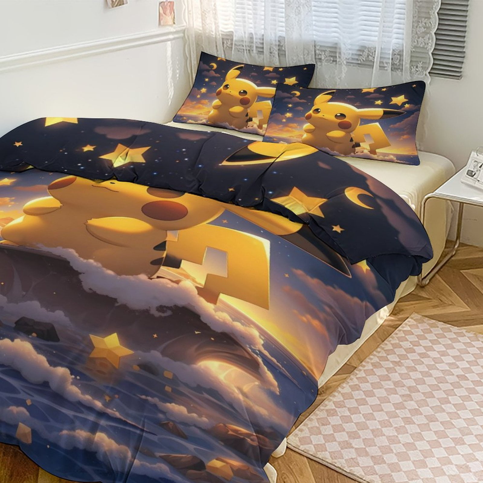 Cartoon 3 Pieces Pokemon Pikachu Quilt Bedding Sets with 1 Quilt Cover ...