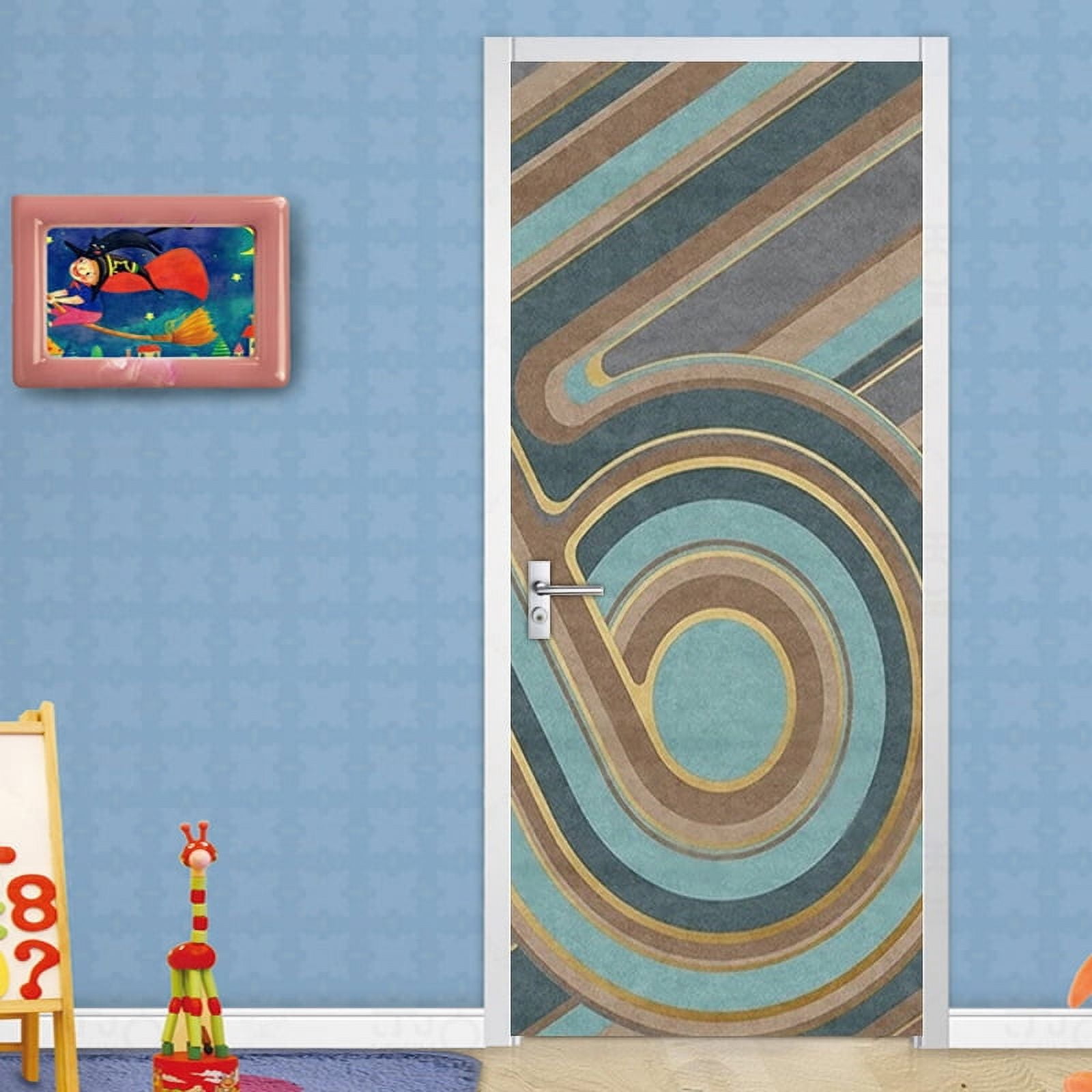 Cartoon 3D Geometric Abstract Door Sticker For Kids Children Bedroom ...