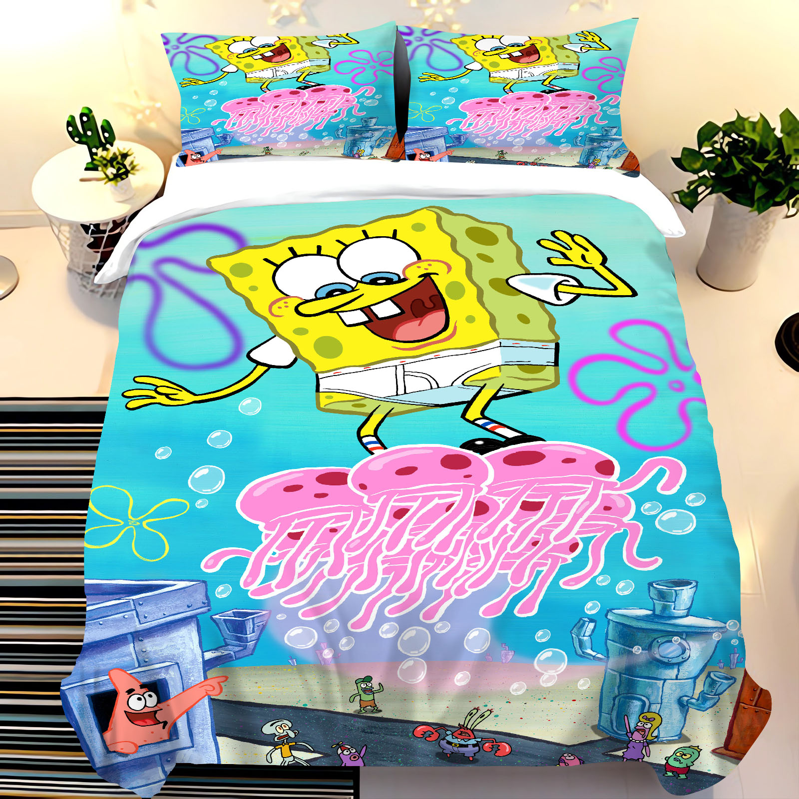 Cartoon 3D SpongeBob SquarePants Polyester Duvet Cover Set for Children ...