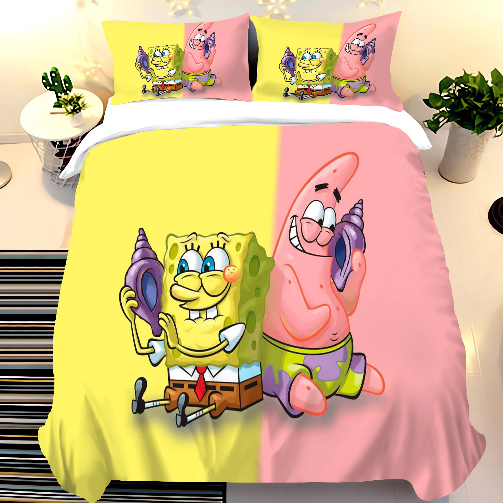 Cartoon 3D SpongeBob SquarePants Polyester Duvet Cover Set for Children ...