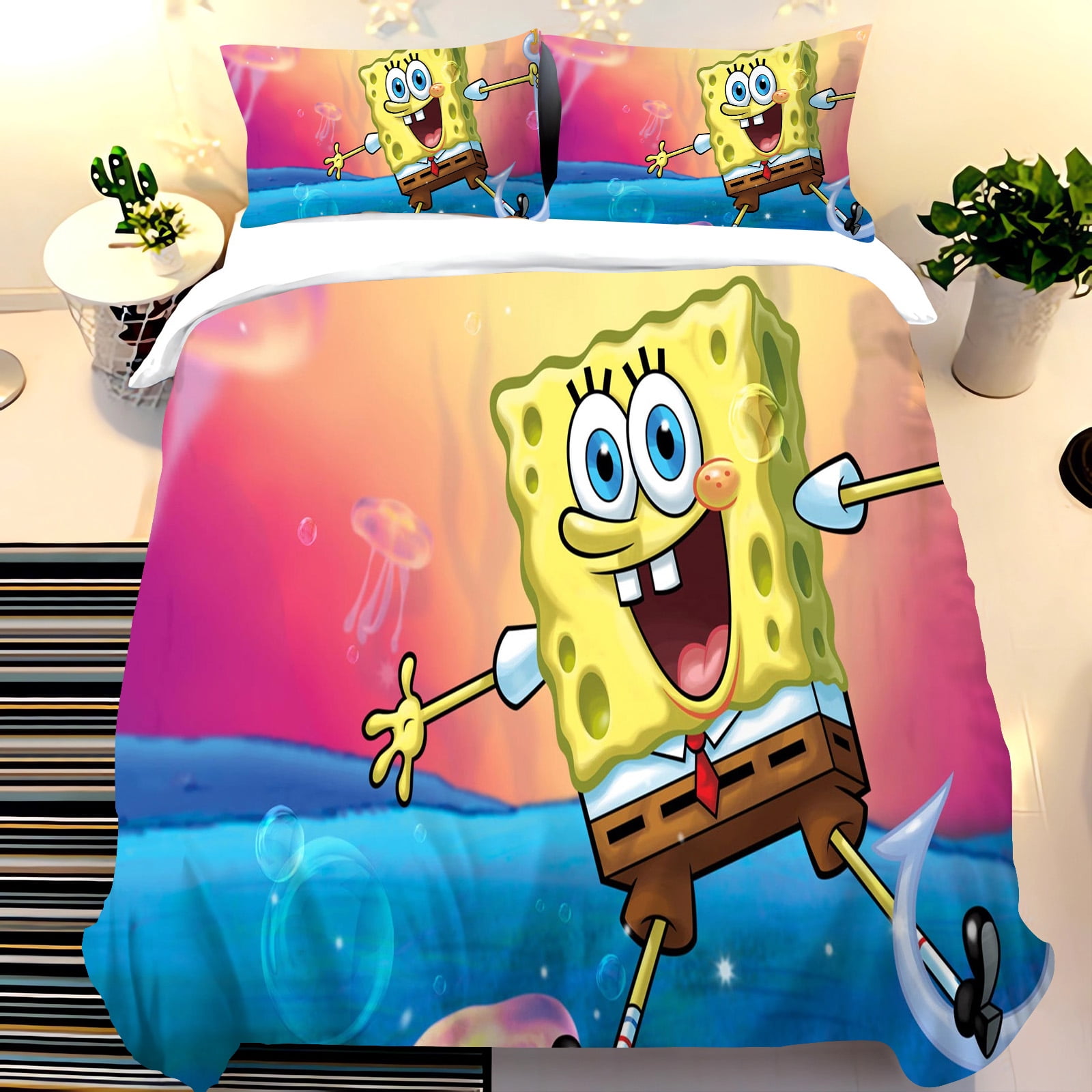 Cartoon 3D SpongeBob SquarePants Polyester Duvet Cover Set for Children ...