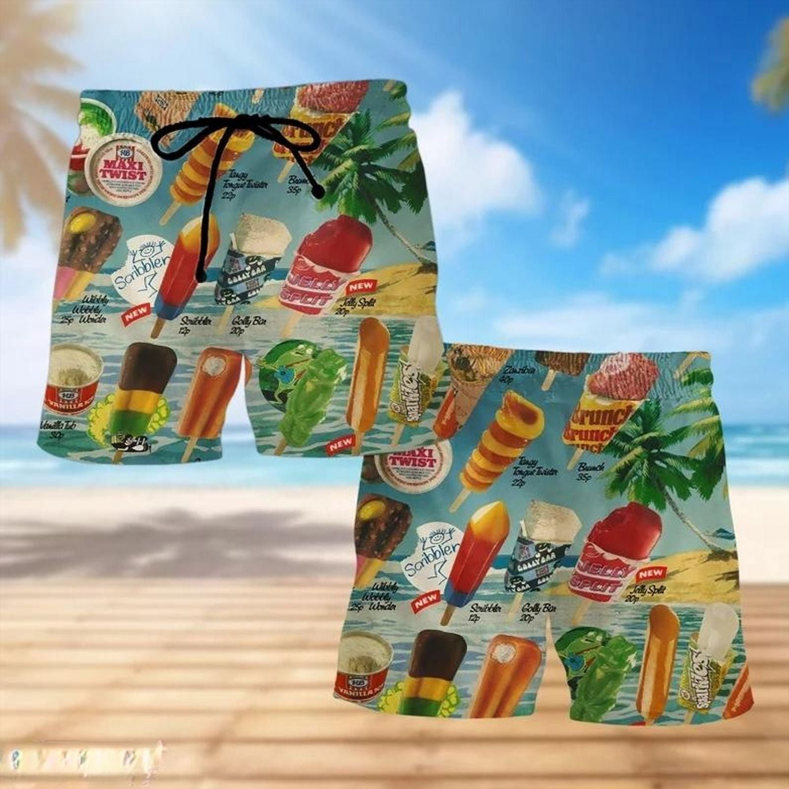 Cartoon 3d Print Ice Cream Beach Shorts Men Kids Summer Quick Dry Funny ...