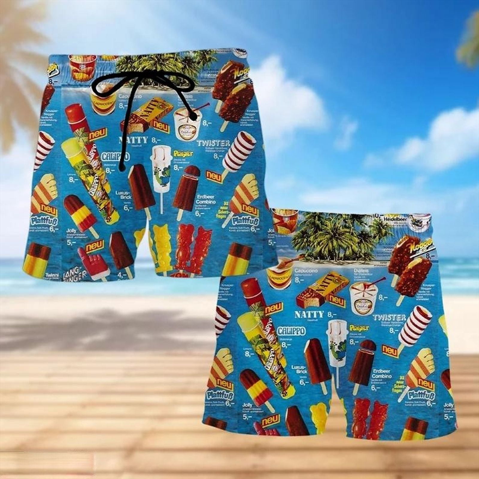 Cartoon 3d Print Ice Cream Beach Shorts Men Kids Summer Quick Dry Funny ...