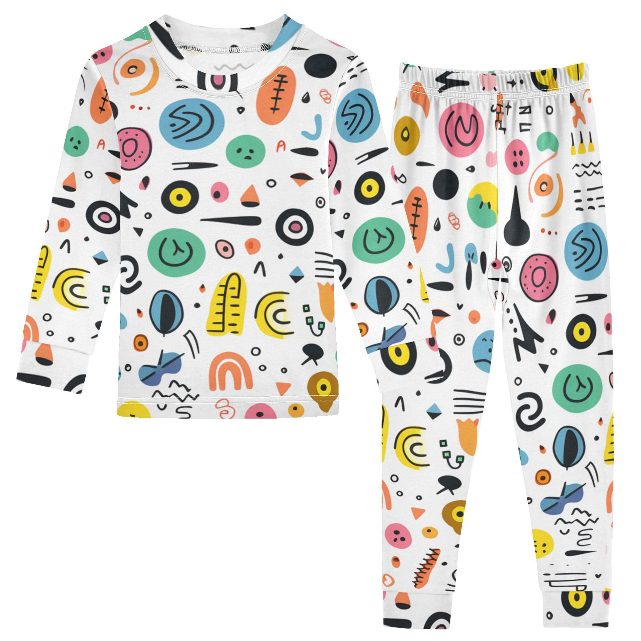 Cartoon Abstract Punctuations Hand Drawn Cotton Pajama Set Long Sleeve ...