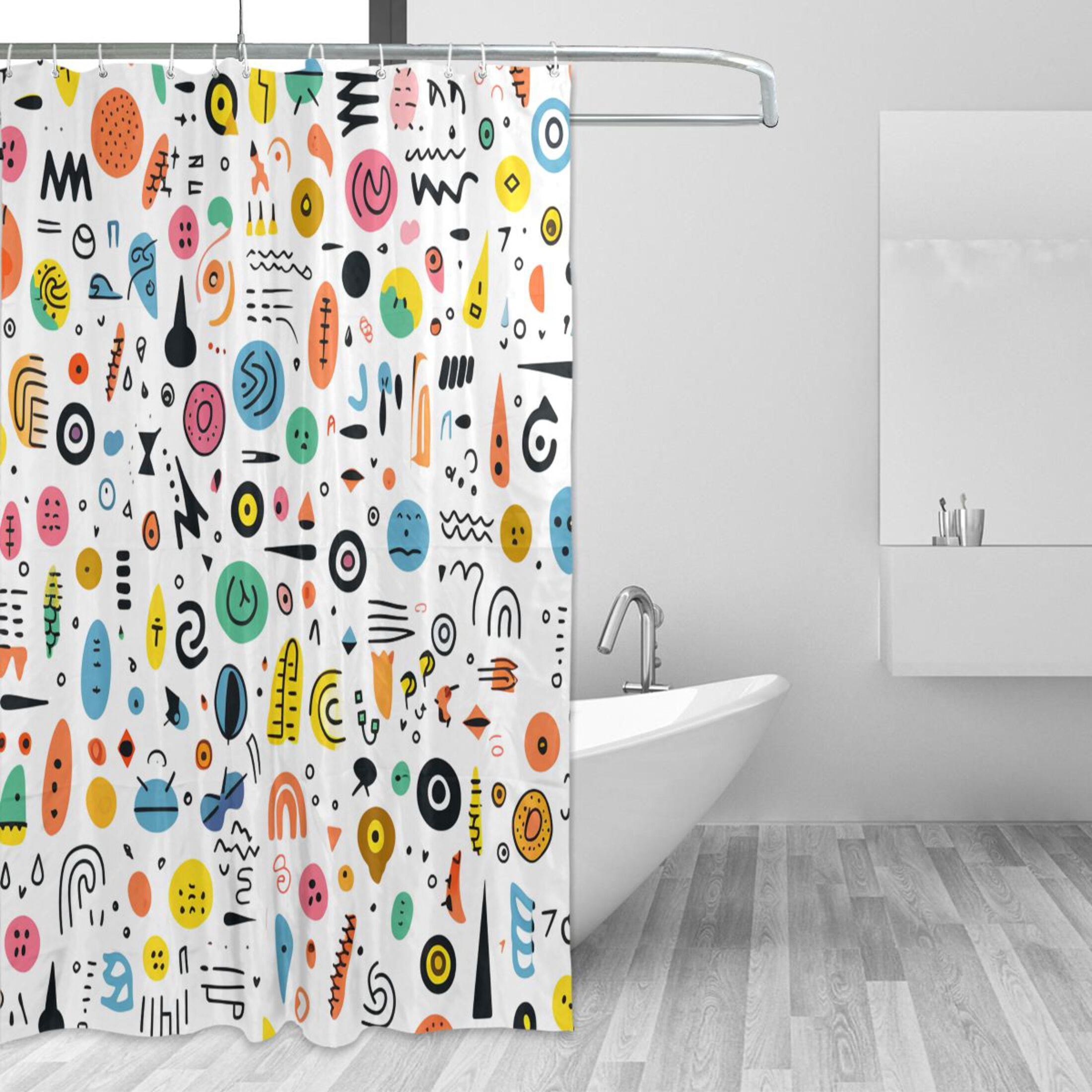 Cartoon Abstract Punctuations Hand Drawn Shower Curtains with 12 Hooks ...