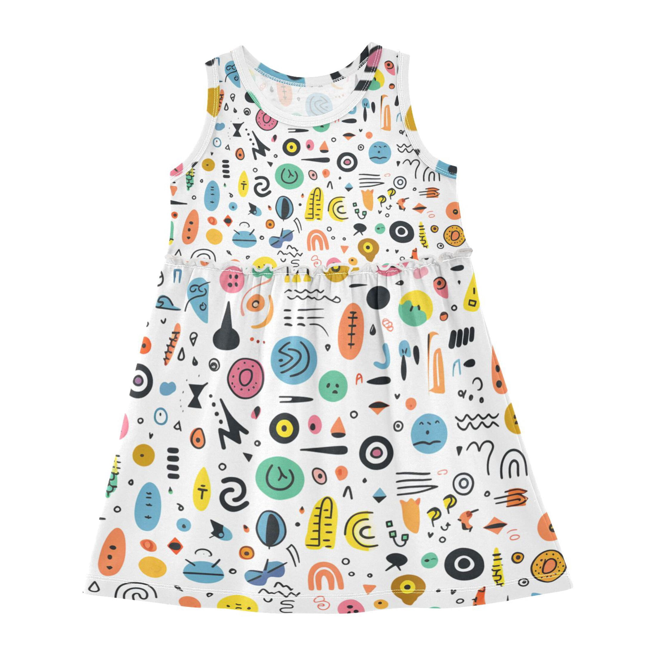 Cartoon Abstract Punctuations Hand Drawn Sleeveless Dress A-Line One ...