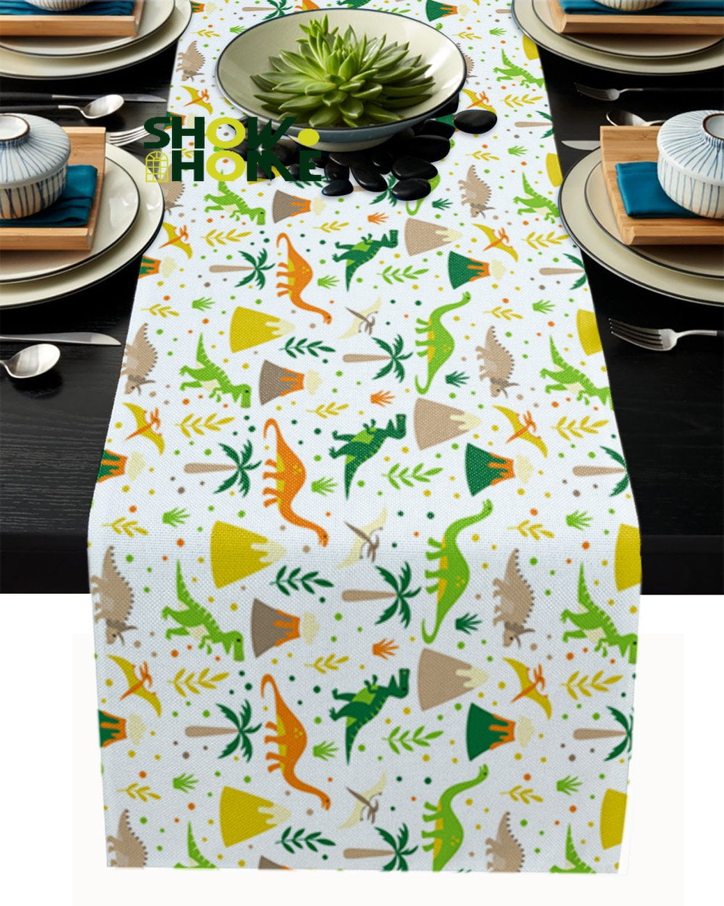 Cartoon Adroable Dinosaur Modern Table Runner Holiday Party ration ...