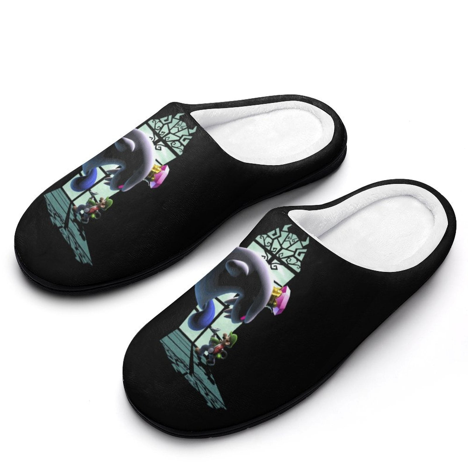 Cartoon Adventure Luigi's Mansion Men's Cotton Slippers Winter Fuzzy ...