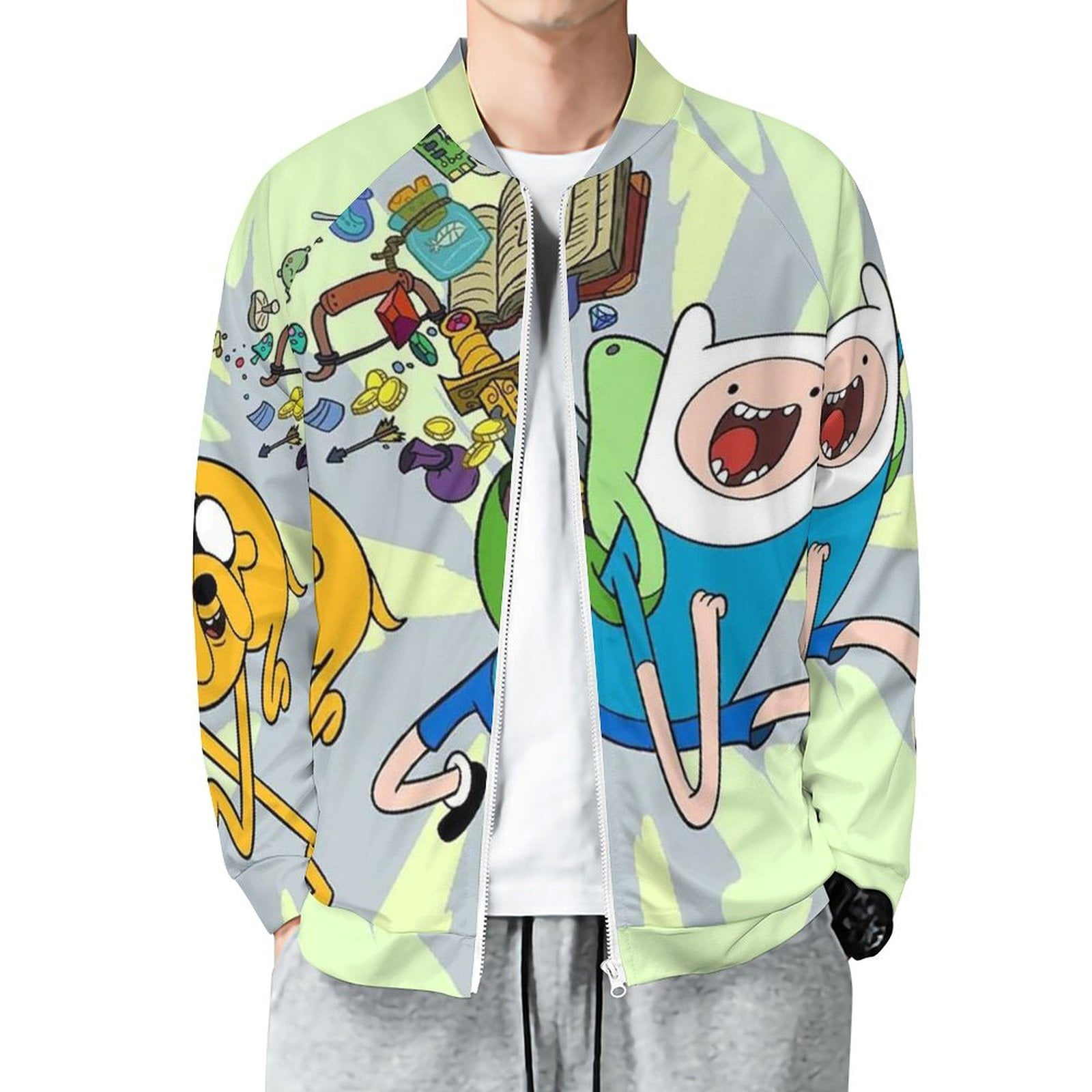 Cartoon Adventure Time Fashion Jacket Mens Windbreaker Coat Lightweight ...