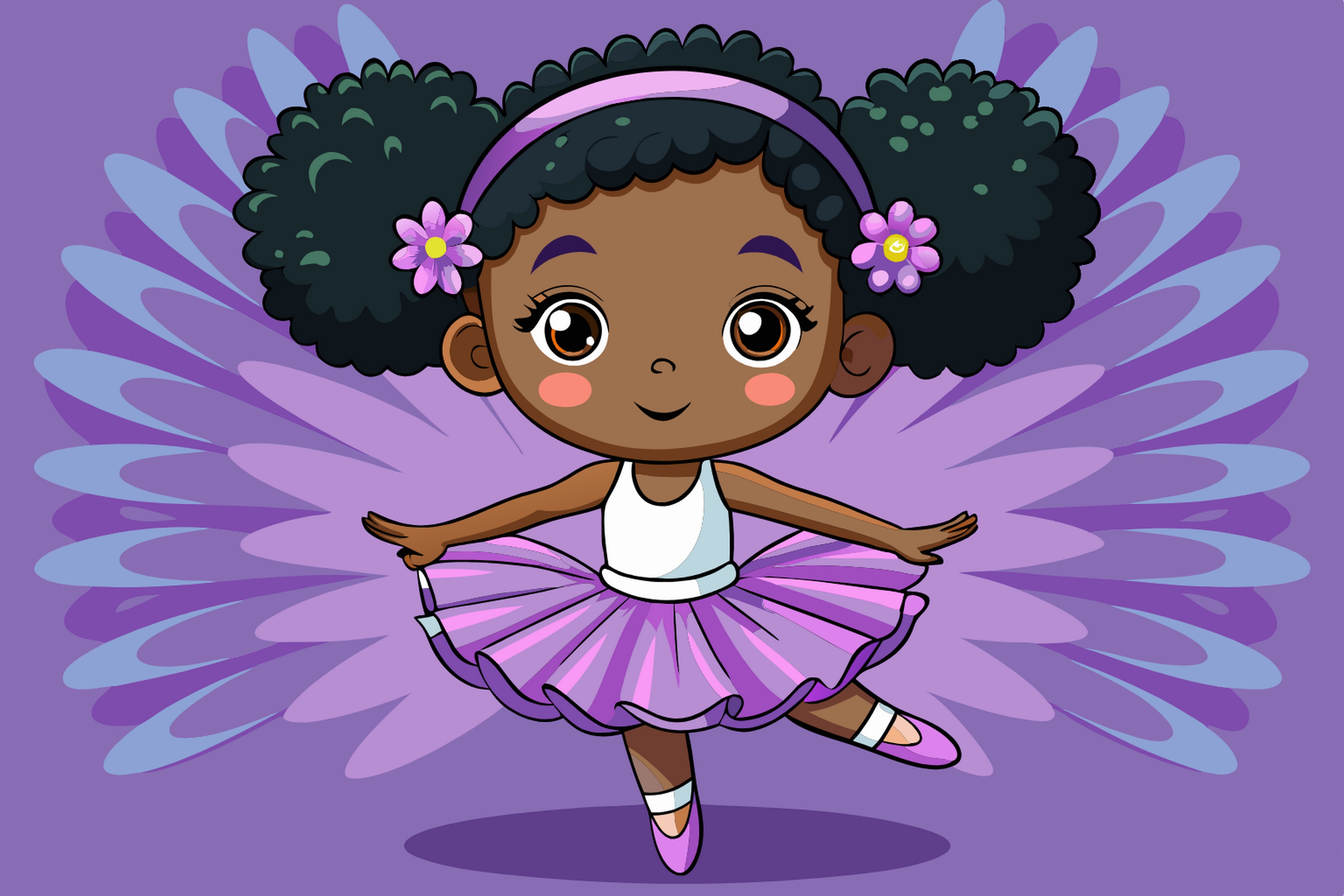 Cartoon African American Girl Ballerina With Purple Tutu & Purple ...