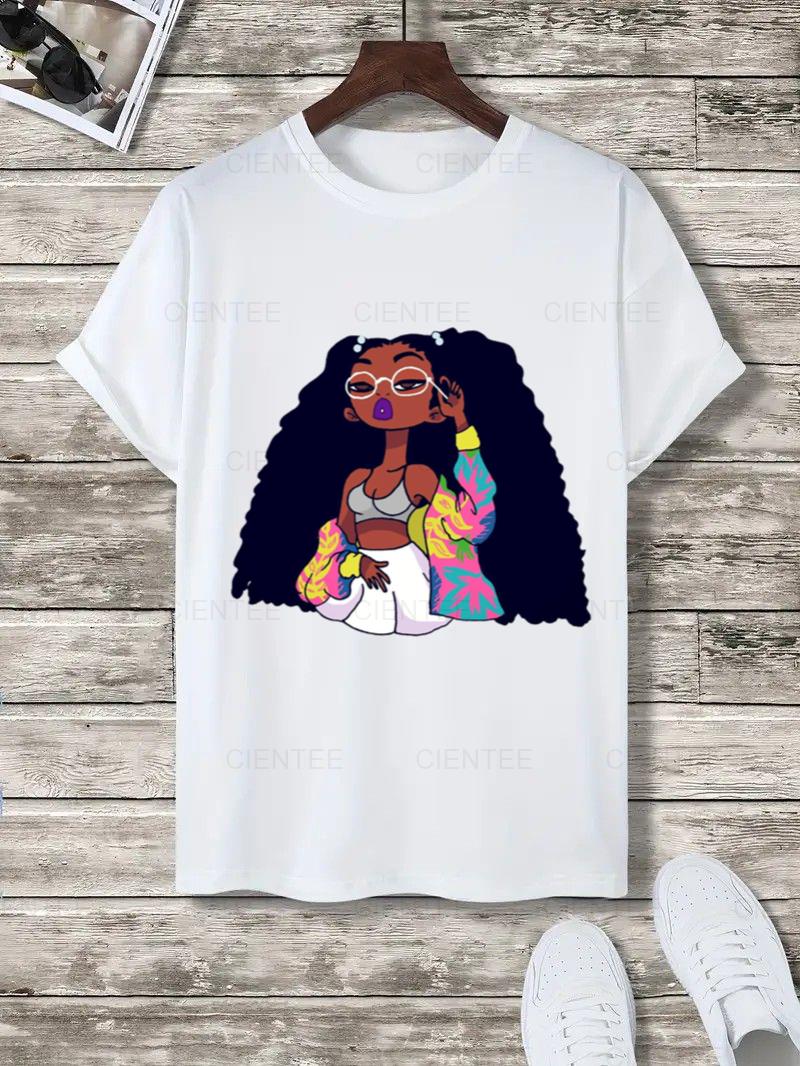Cartoon Afro Glasses Woman Graphic T-Shirt - Afrocentric Pride Tee - Black Culture Apparel , For ...