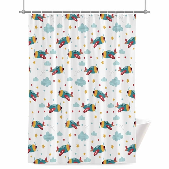 Cartoon Aircraft Shower Curtains for Bathroom, Blue Cloud Yellow Star ...