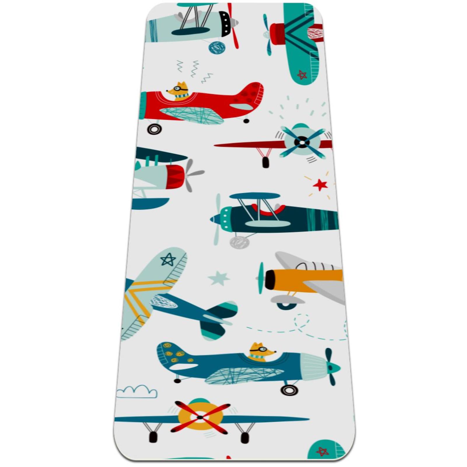 Cartoon Airplane Helicopter Pattern TPE Yoga Mat for Workout & Exercise ...