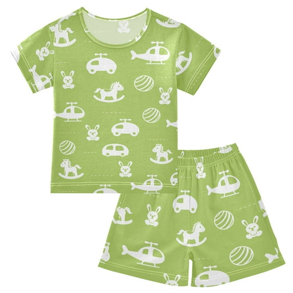 Cartoon Airplane Rabbit Pattern Summer Pajama Set Soft Cotton Short ...