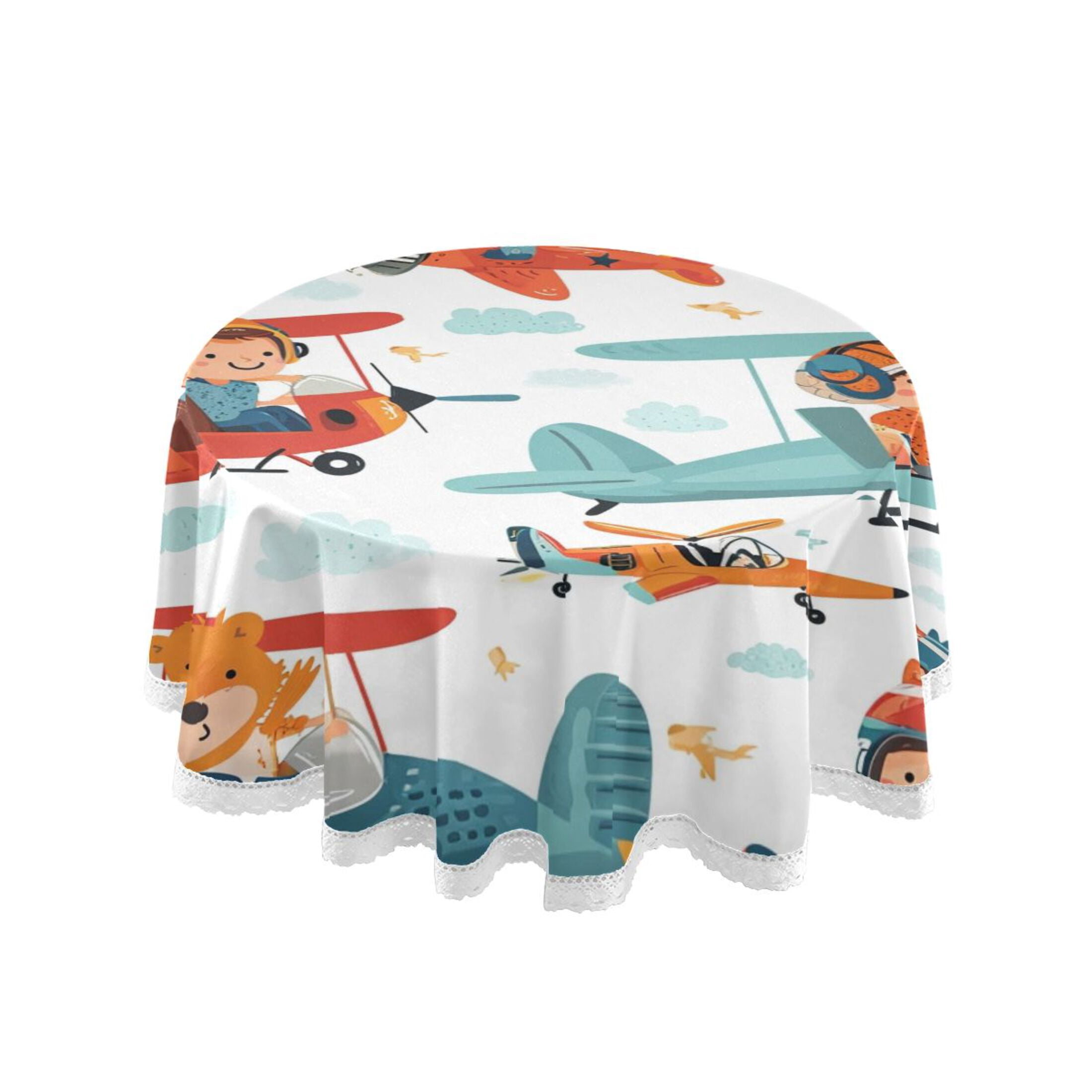Cartoon Airplane Round Tablecloth 60" Reusable Circle Table Cover ...