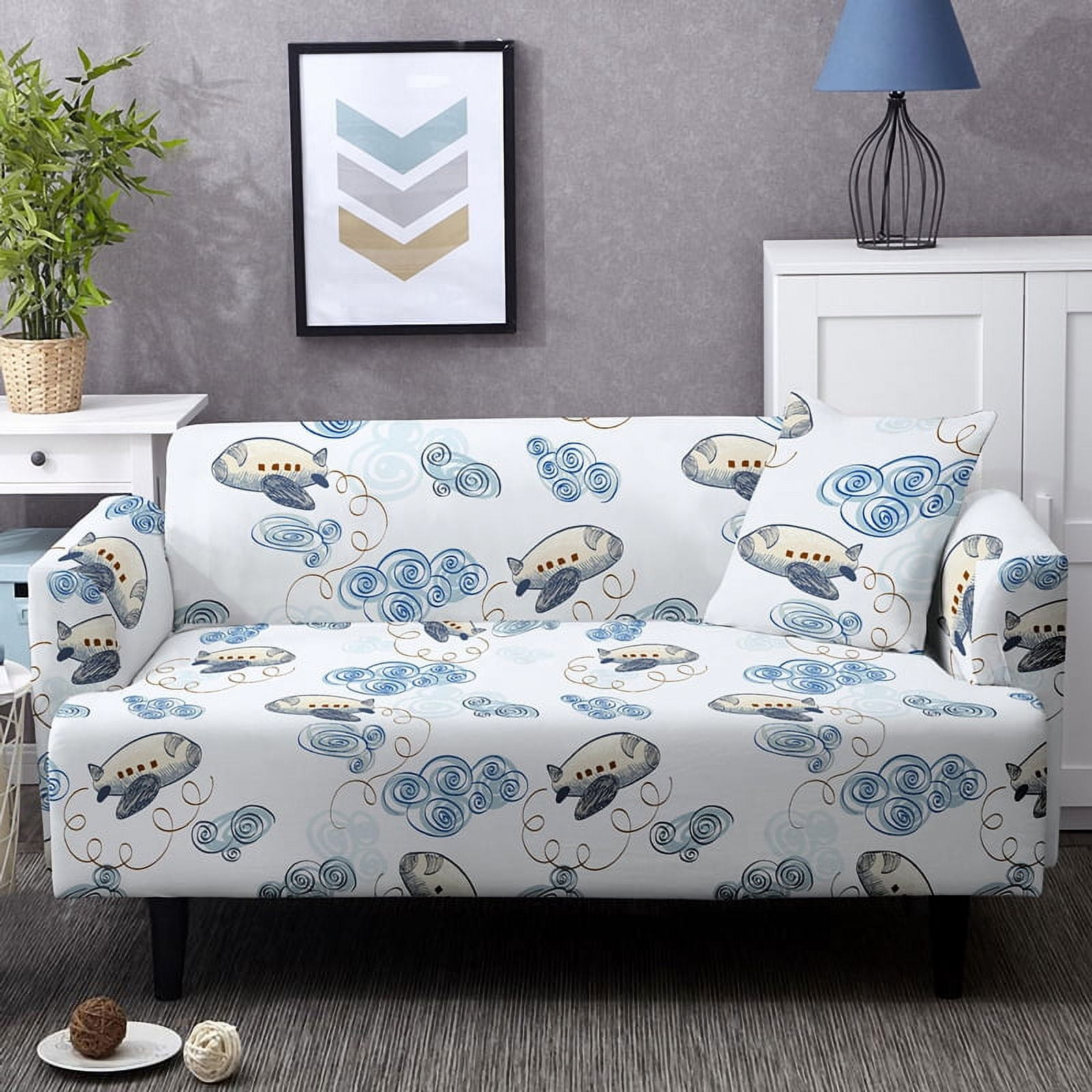 Cartoon Airplane Stretch Sofa Cover For Living Room Dust-proof Corner ...