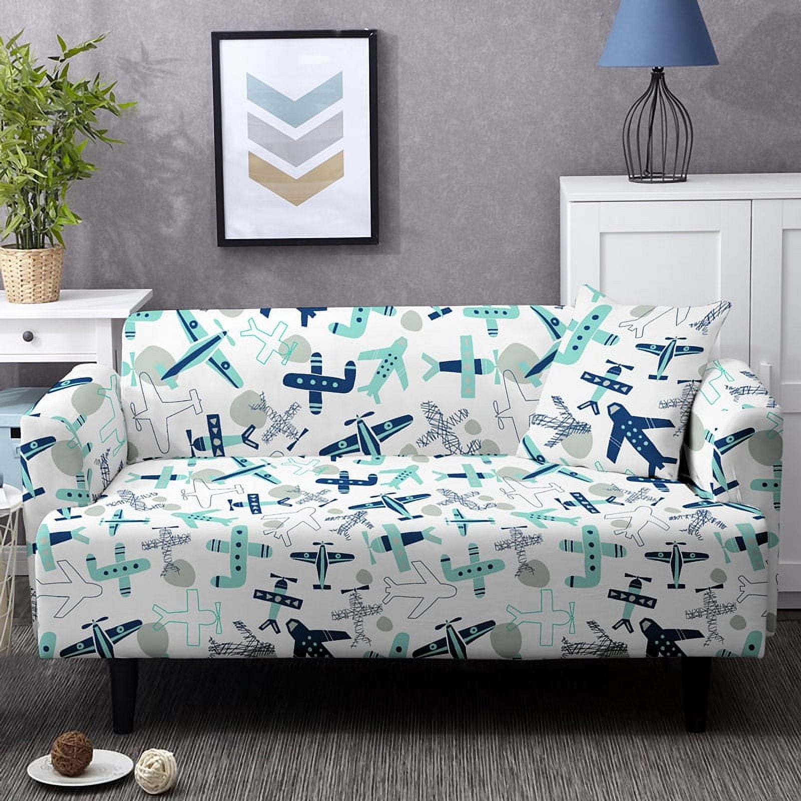 Cartoon Airplane Stretch Sofa Cover For Living Room Dust-proof Corner ...