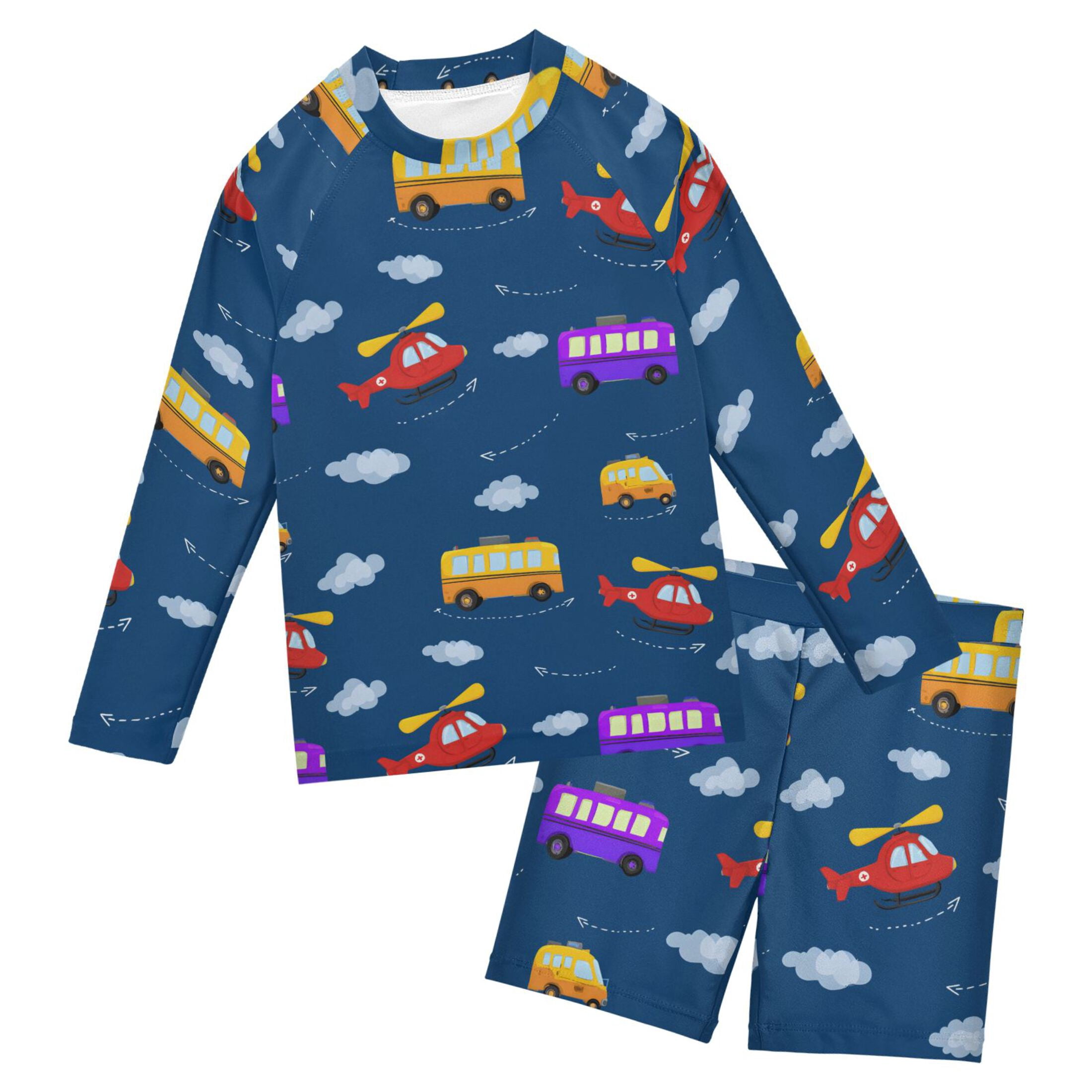 Cartoon Airplane and Car Pattern Boys' Bathing Suit UPF 50+ Boys' Rash ...