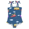 Cartoon Airplane and Car Pattern Girls' One-Piece Swimsuit Bowknot Tie ...