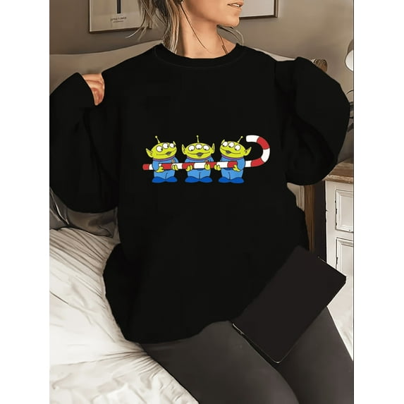 Cartoon Alien Candy Cane Funny Christmas Holiday Movie Sweatshirt, for ...