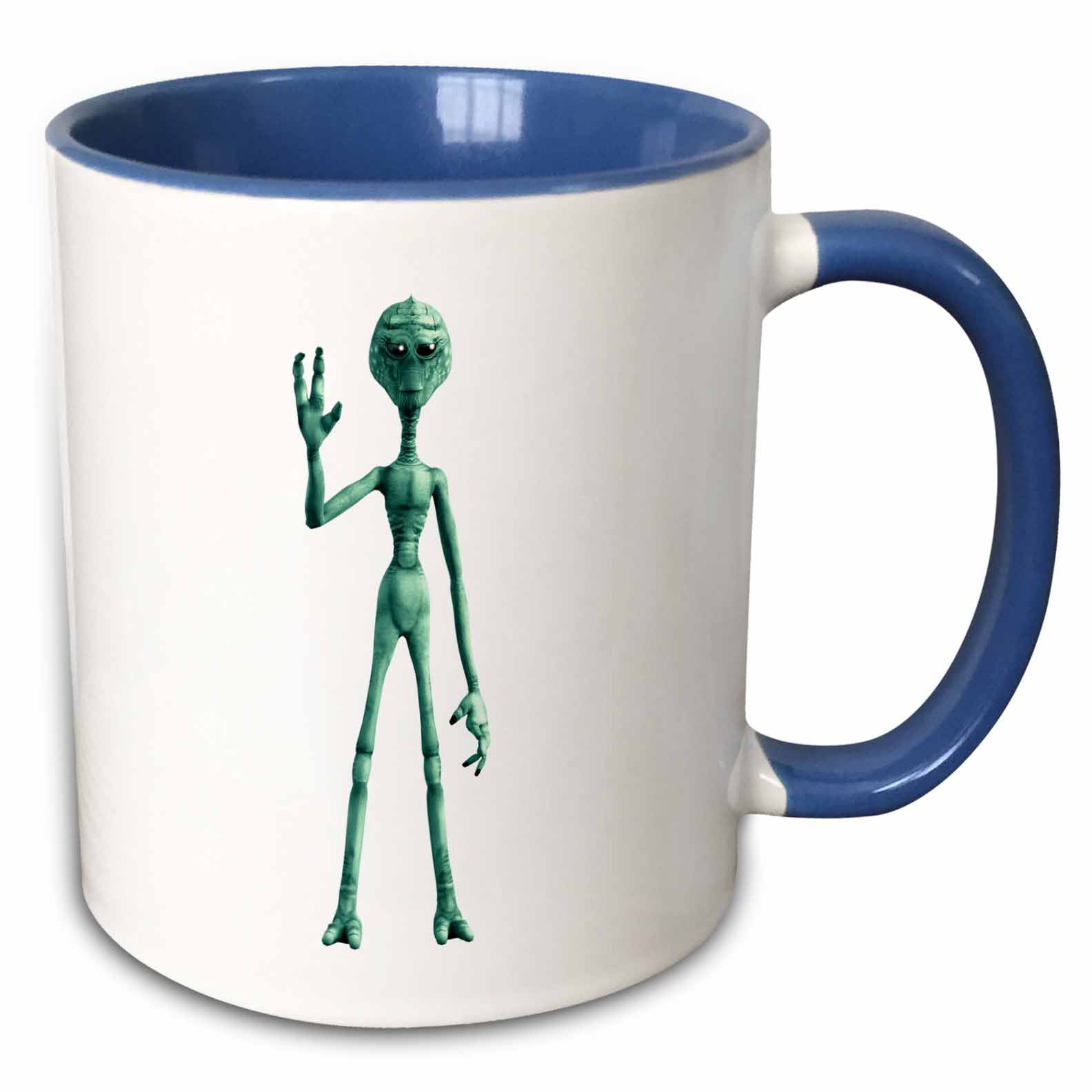 3drose, Cartoon Alien from Outer Space, 11oz Two-tone Blue Mug ...