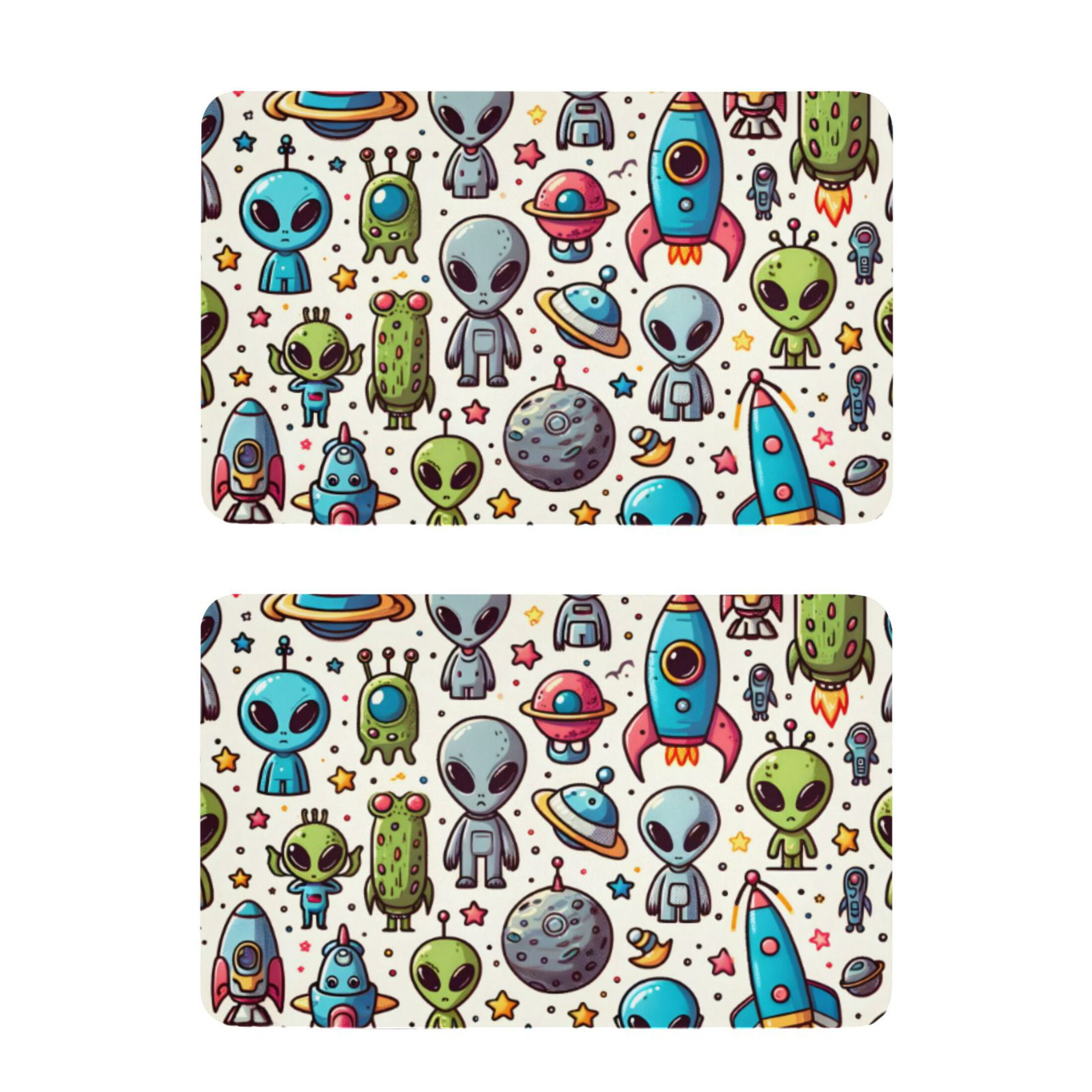 Cartoon Alient and Rocket Refrigerator Magnet Stickers Square Fridge ...