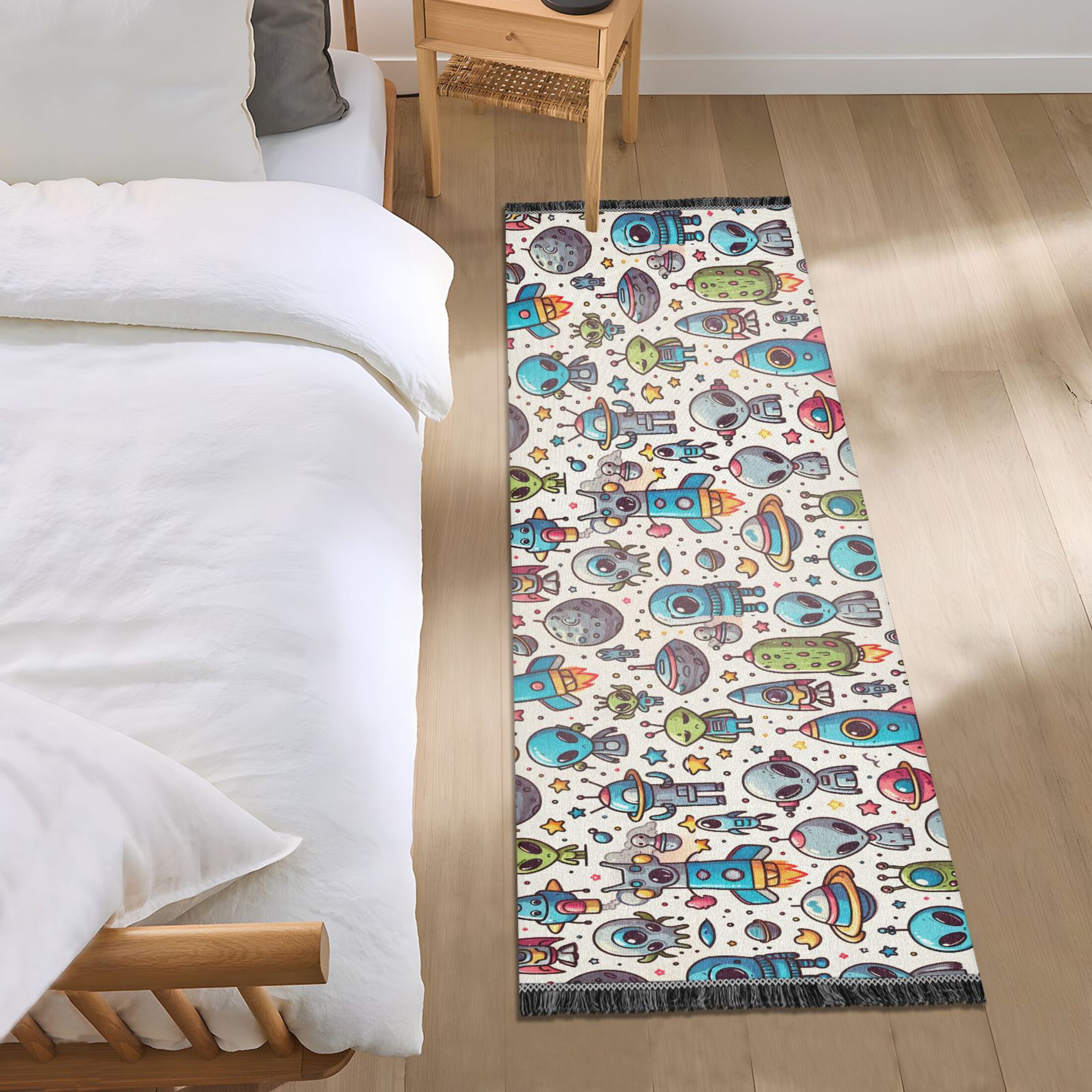 Cartoon Alient and Rocket Runner Area Rug 2x6 Soft Non-Slip Washable ...