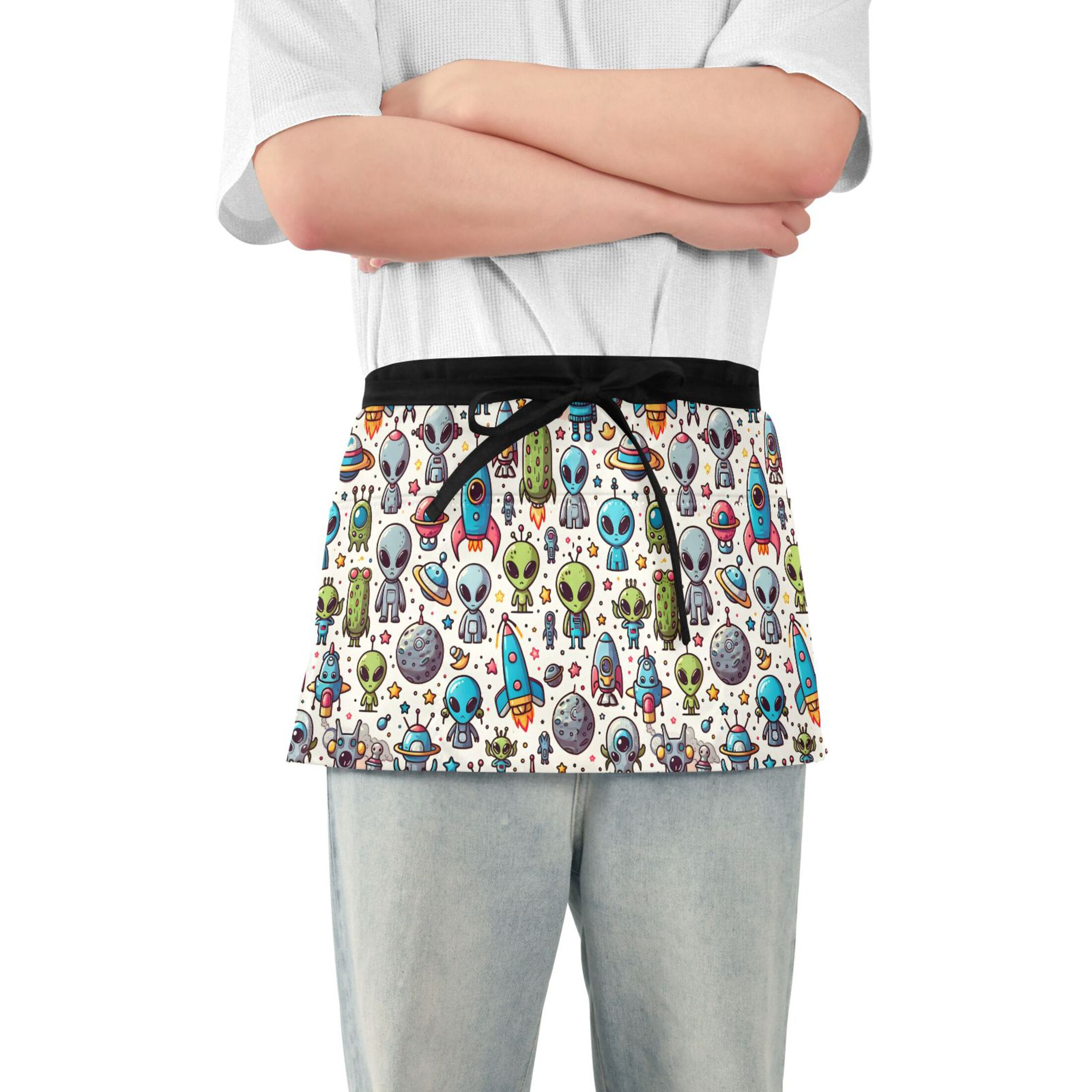 Cartoon Alient and Rocket Server Apron with 3 Pockets Waterproof ...