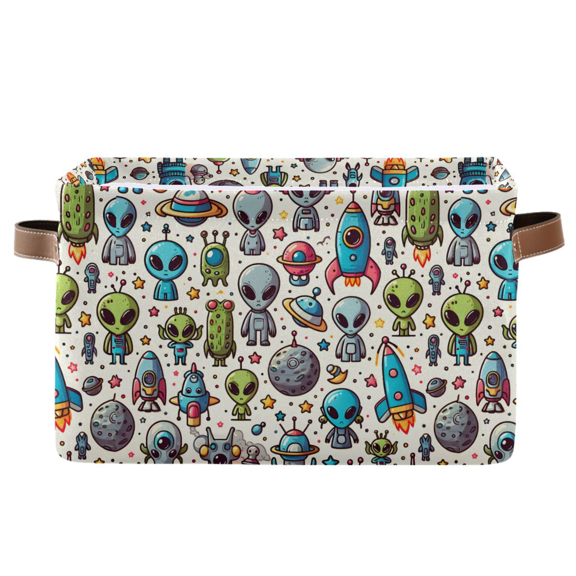 Cartoon Alient and Rocket Storage Bins with Handle Fabric Organizer ...