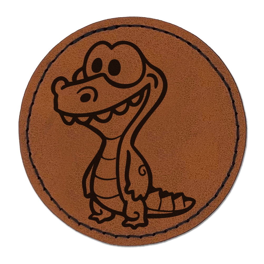 Cartoon Alligator Crocodile Overbite Silly Funny Round Iron-On Engraved ...