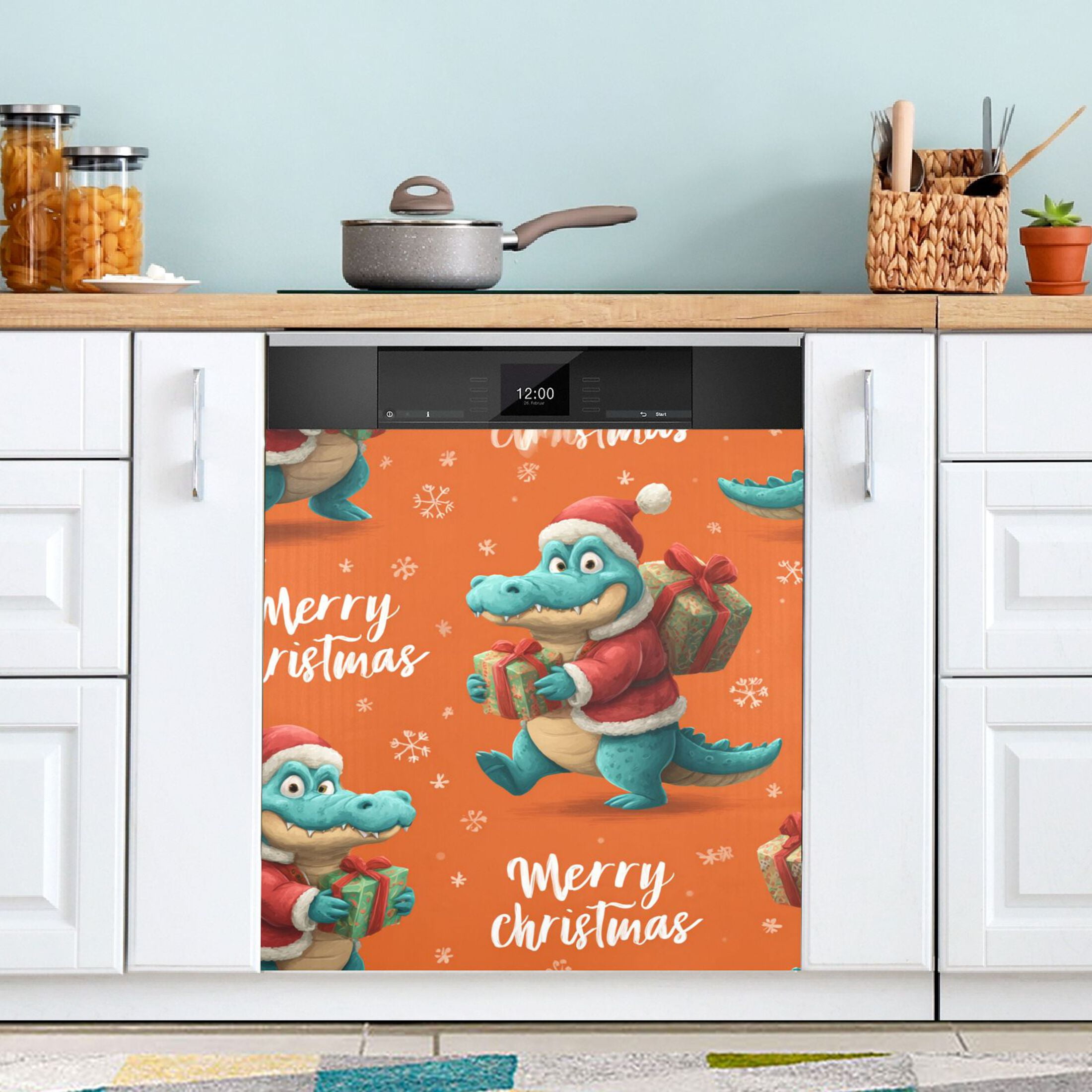 Cartoon Alligator Crocodile with Christmas Gift Dishwasher Magnet ...