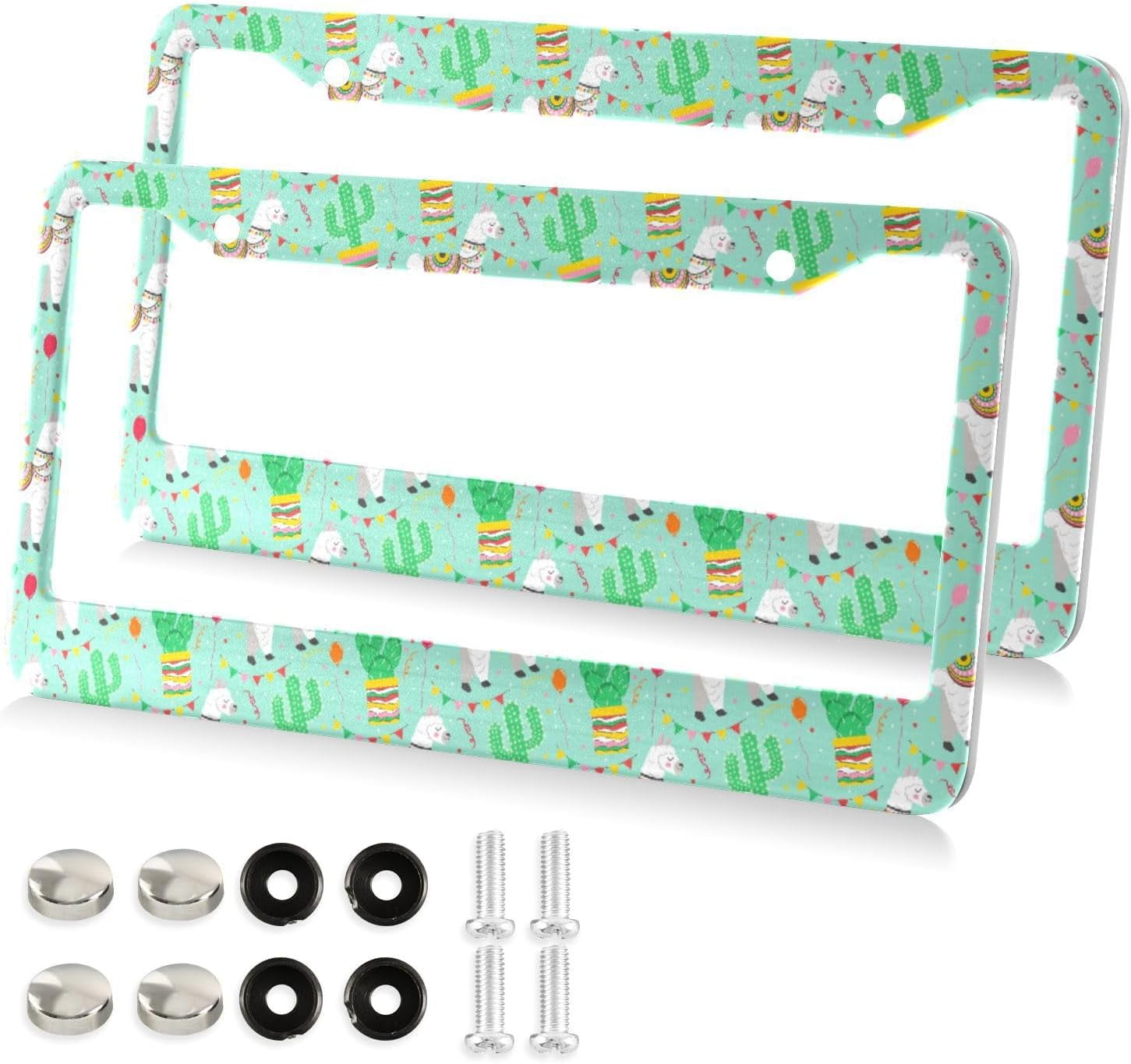Cartoon Alpaca License Plate Frame - 2 Pack Universal Stainless Steel ...