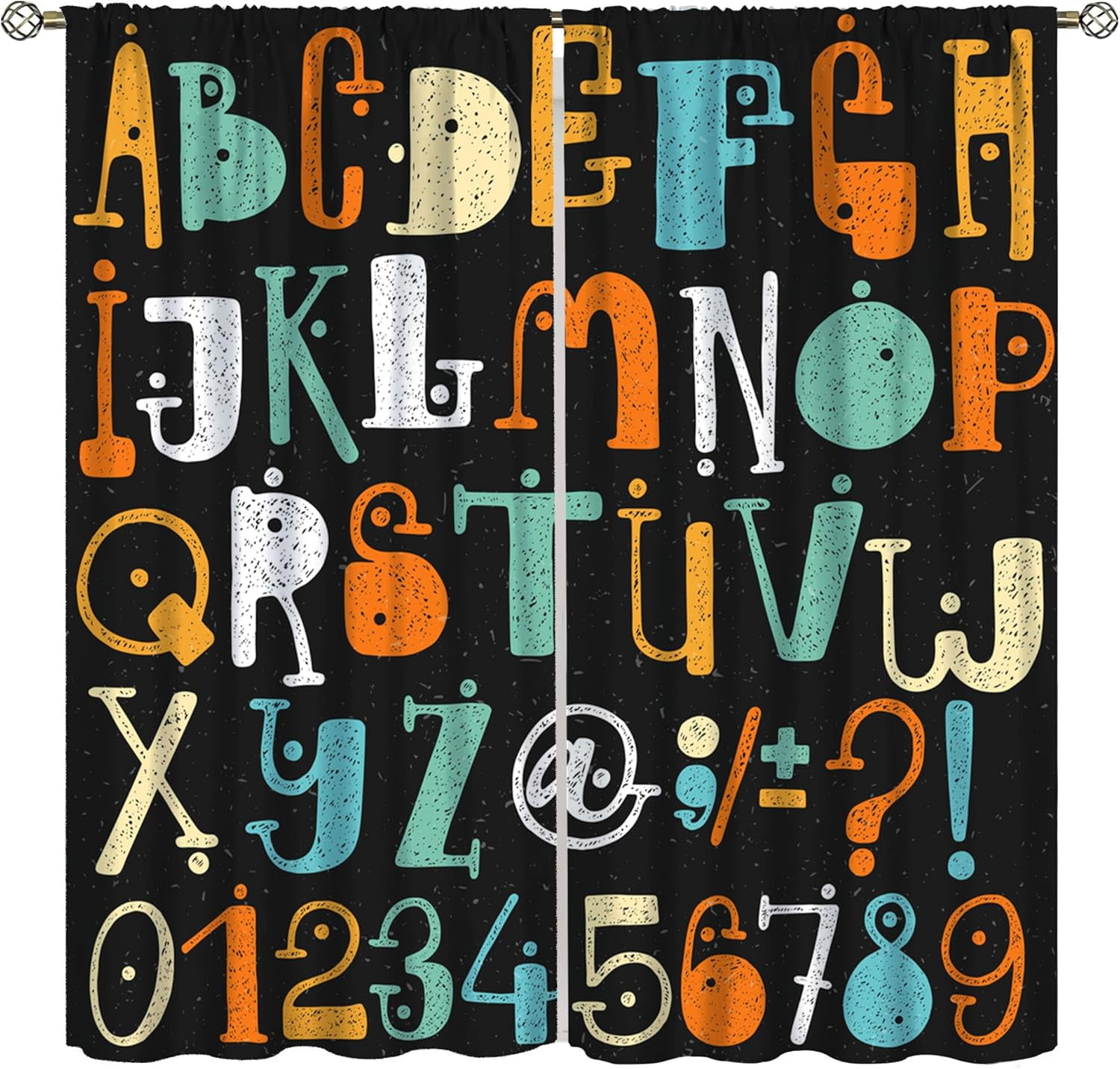 Cartoon Alphabet Blackout Curtains for Kids Room Colorful Grunge Style ...