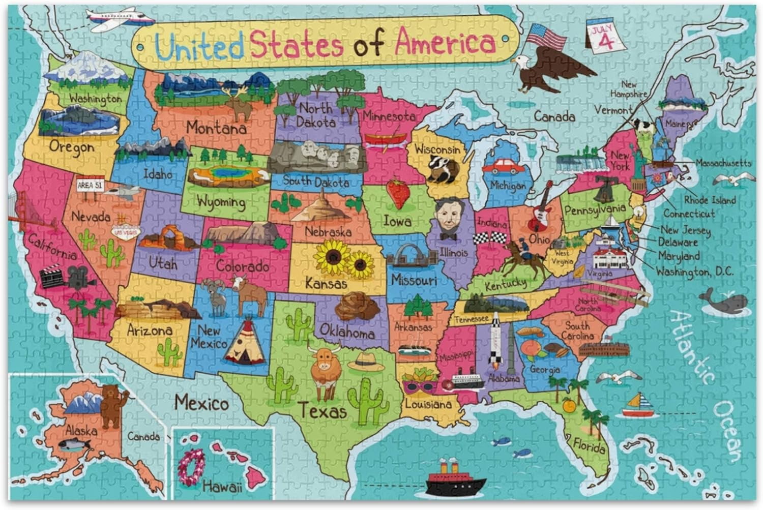 Cartoon American Map Jigsaw Puzzle 500 Pieces Wooden Jigsaw Puzzles ...