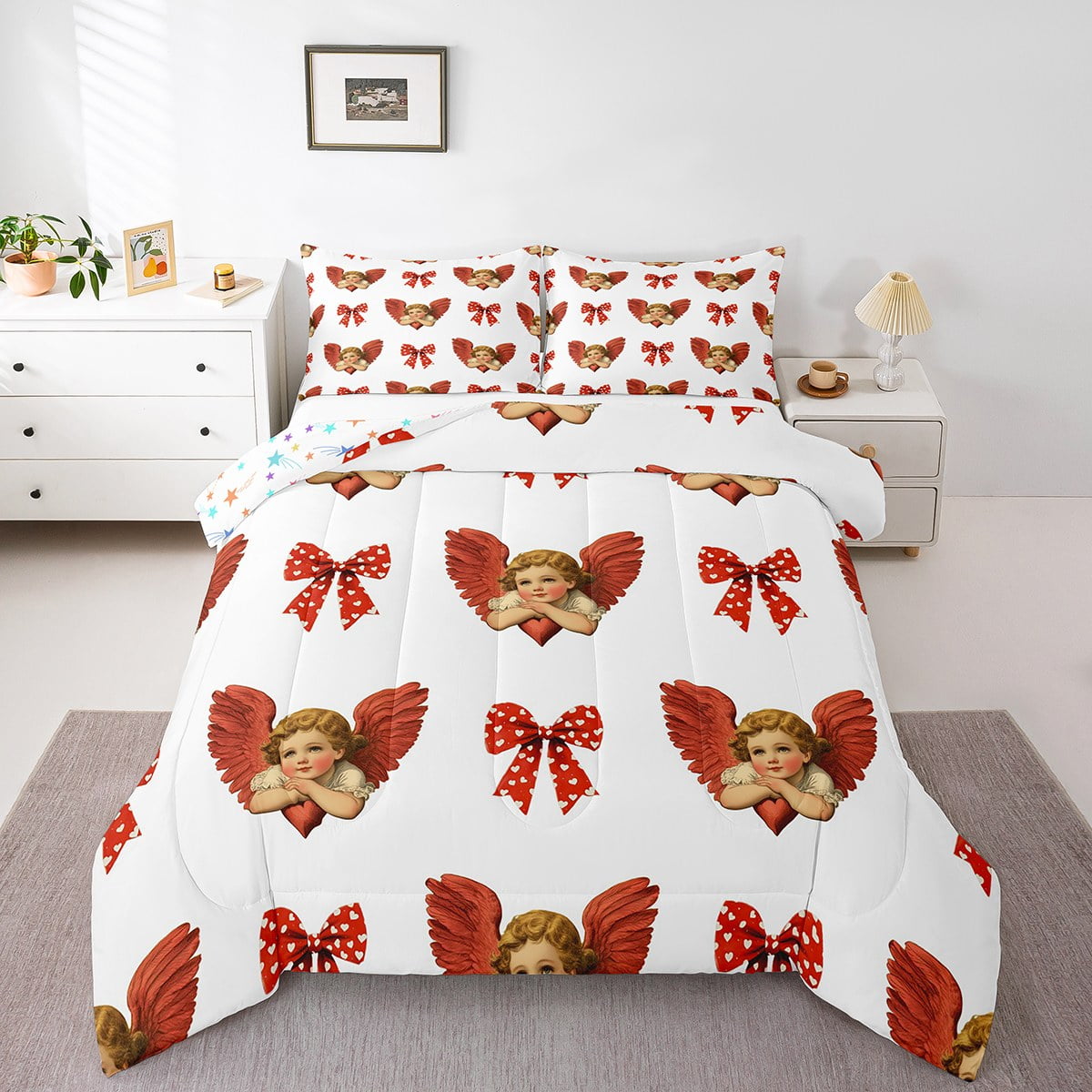 Cartoon Angel Comforter Set Full Size 3 Pcs,Romantic Valentine's Day ...