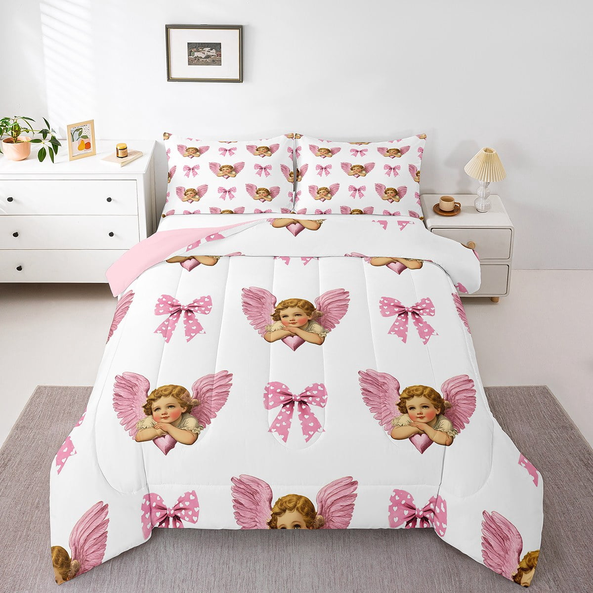 Cartoon Angel Comforter Set,Romantic Valentine's Day Bedding Set Teens ...
