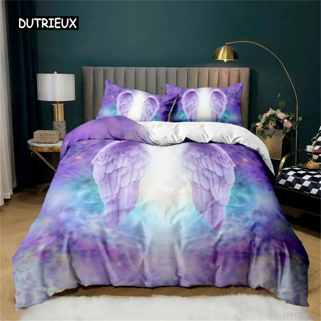 Cartoon Angel Duvet Cover Angel Wing Bedding Set Microfiber Floral ...