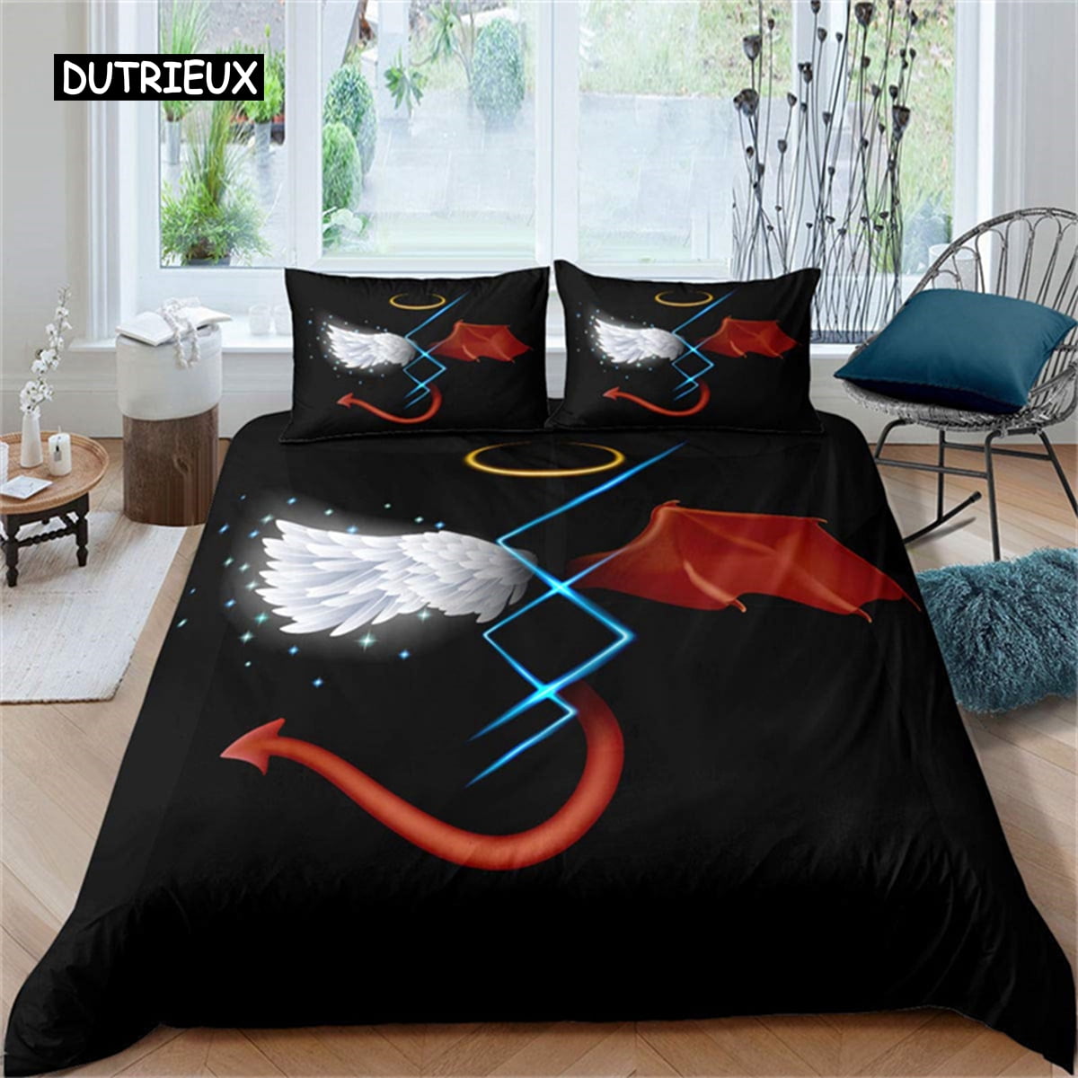 Cartoon Angel Duvet Cover Angel Wing Bedding Set Microfiber Floral ...
