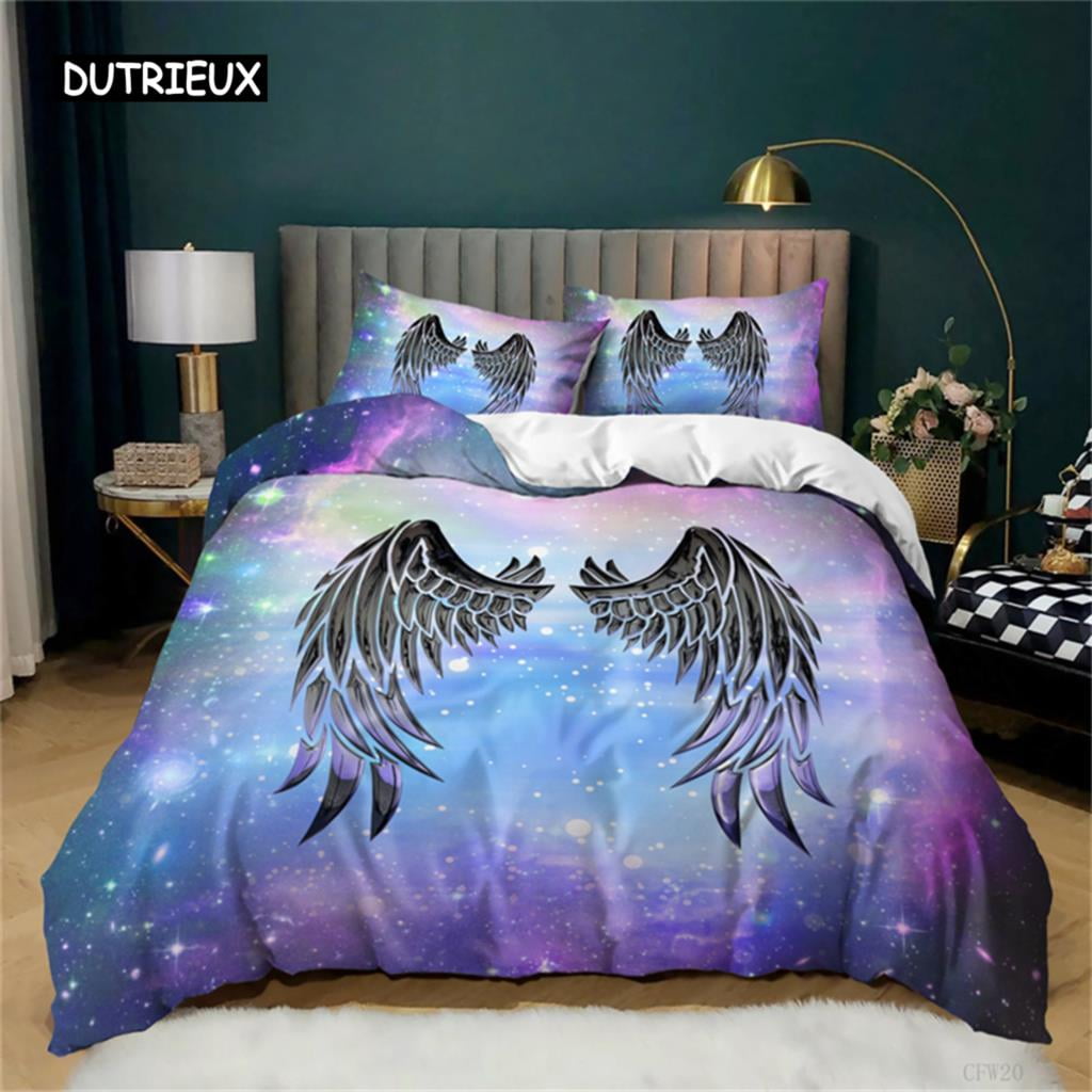 Cartoon Angel Duvet Cover Angel Wing Bedding Set Microfiber Floral ...