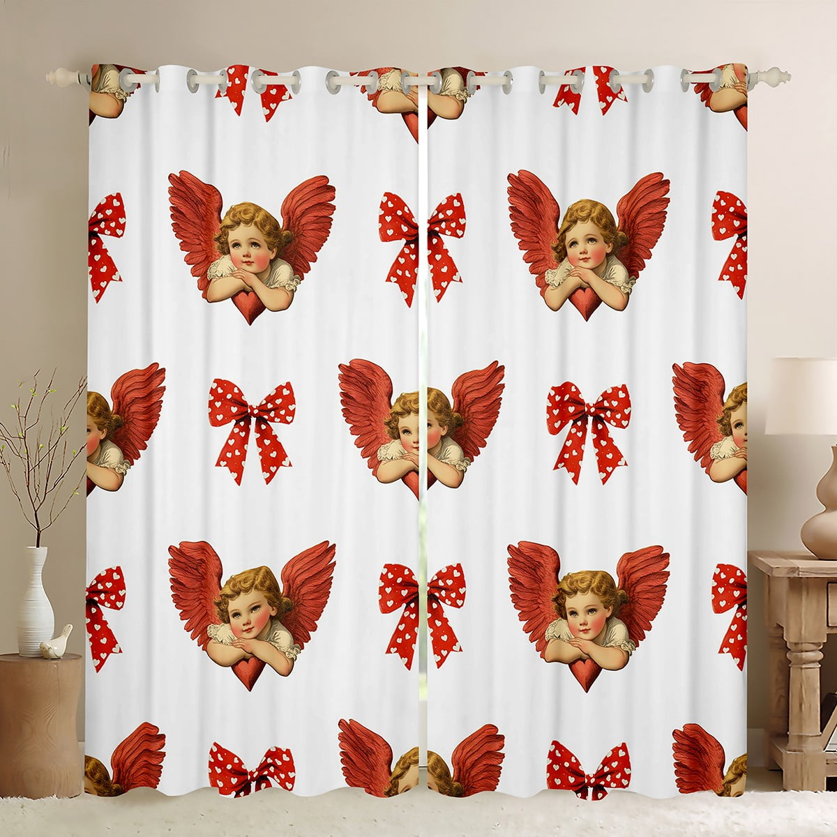 Cartoon Angel Window Curtain,Romantic Valentine's Day Curtain for ...