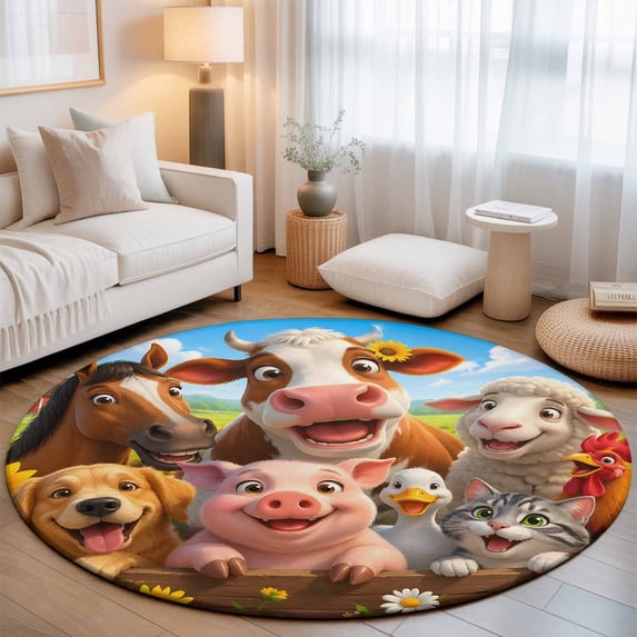 Cartoon Animal 4' Round Rug for Cozy Reading Nook Home Office Chair ...